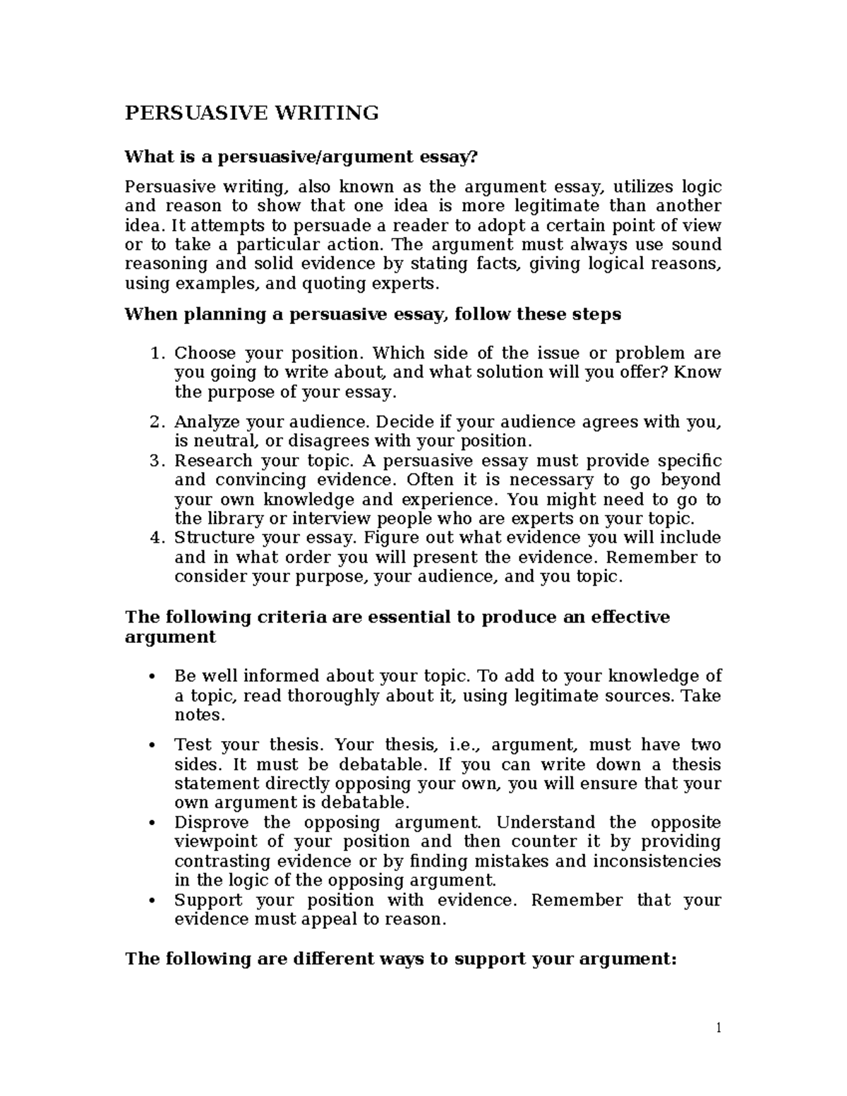 Persuasive-argumentative essay - For Year 2 SJC - PERSUASIVE WRITING ...