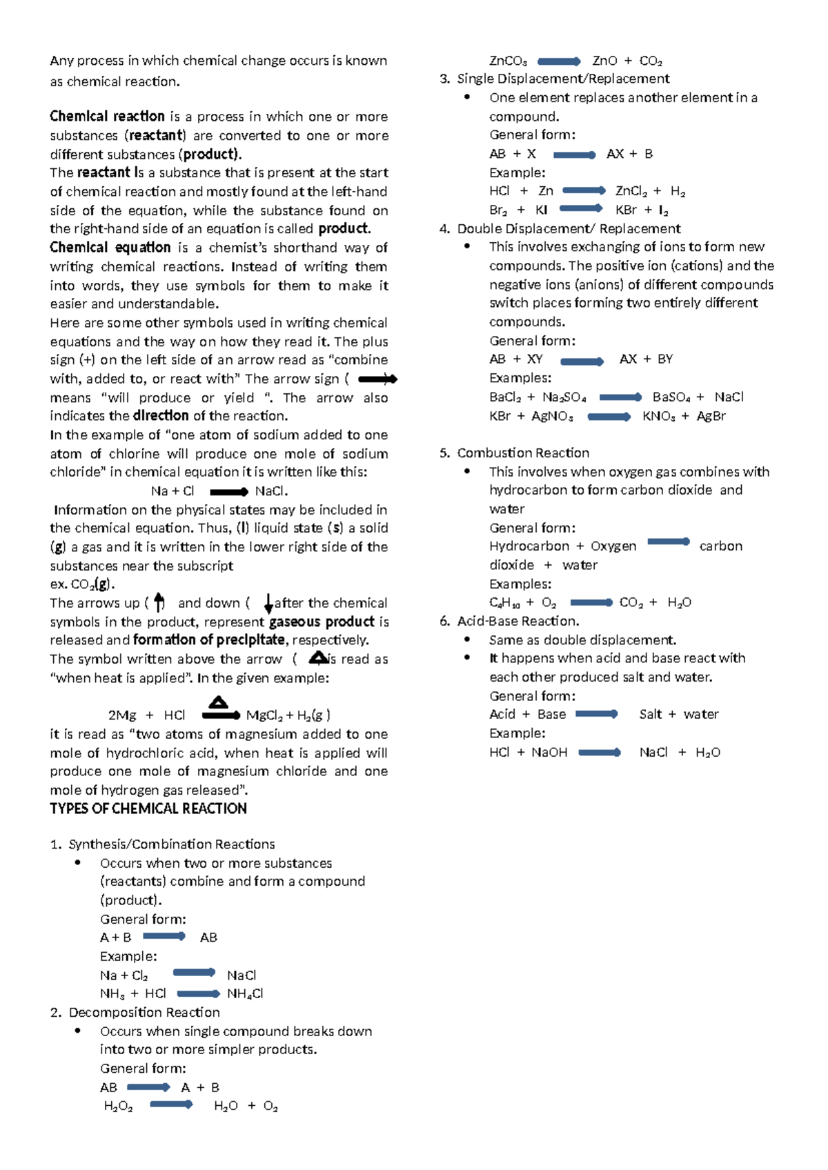 Q4 WEEK 6: Types of Chemical Reactions Explained - Studocu