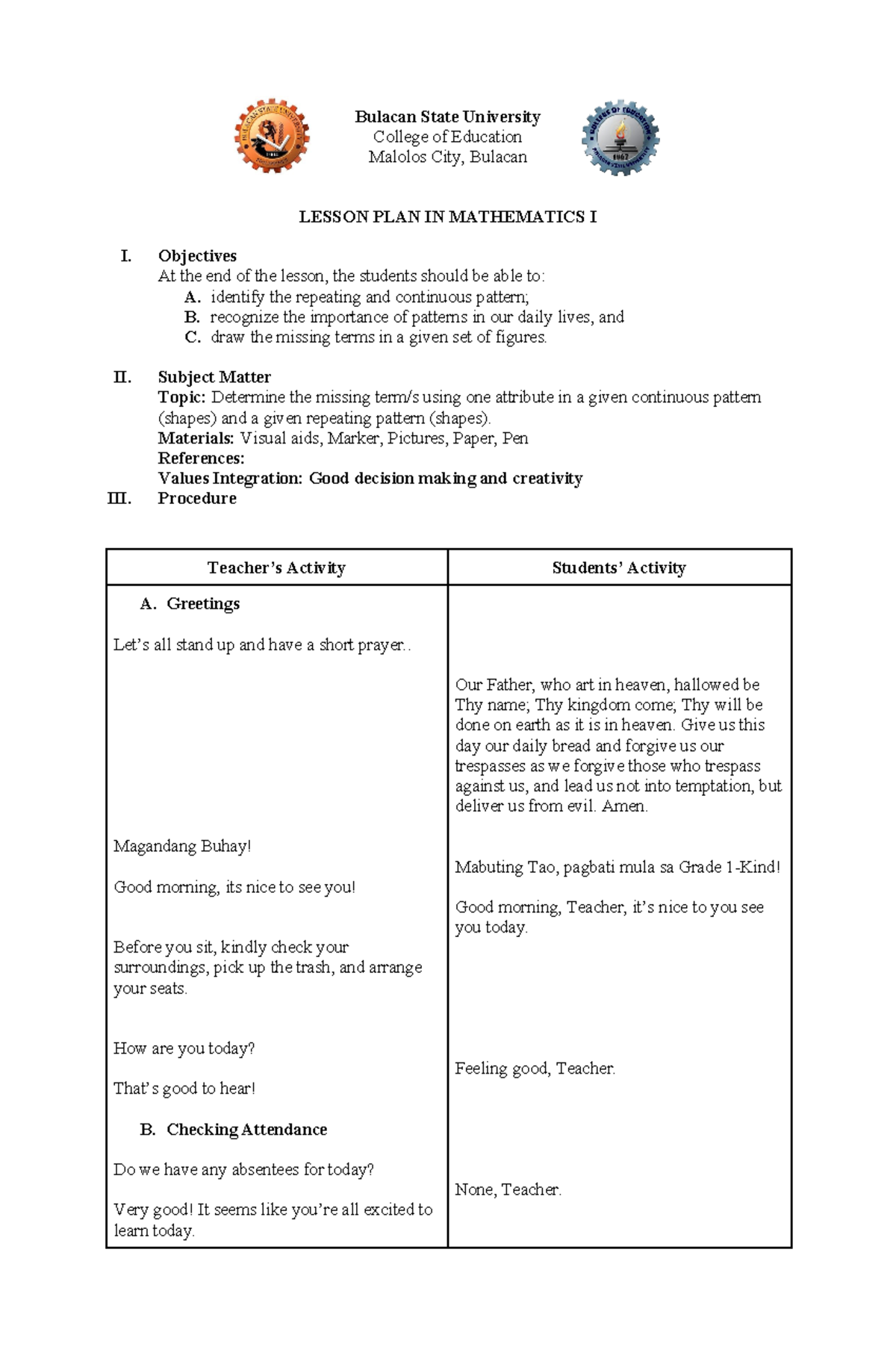 Patterns - Bulacan State University College of Education Malolos City ...