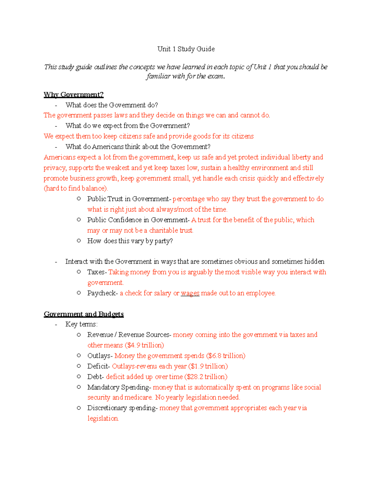 Unit 1 Exam Study Guide for Government (2025) - Studocu