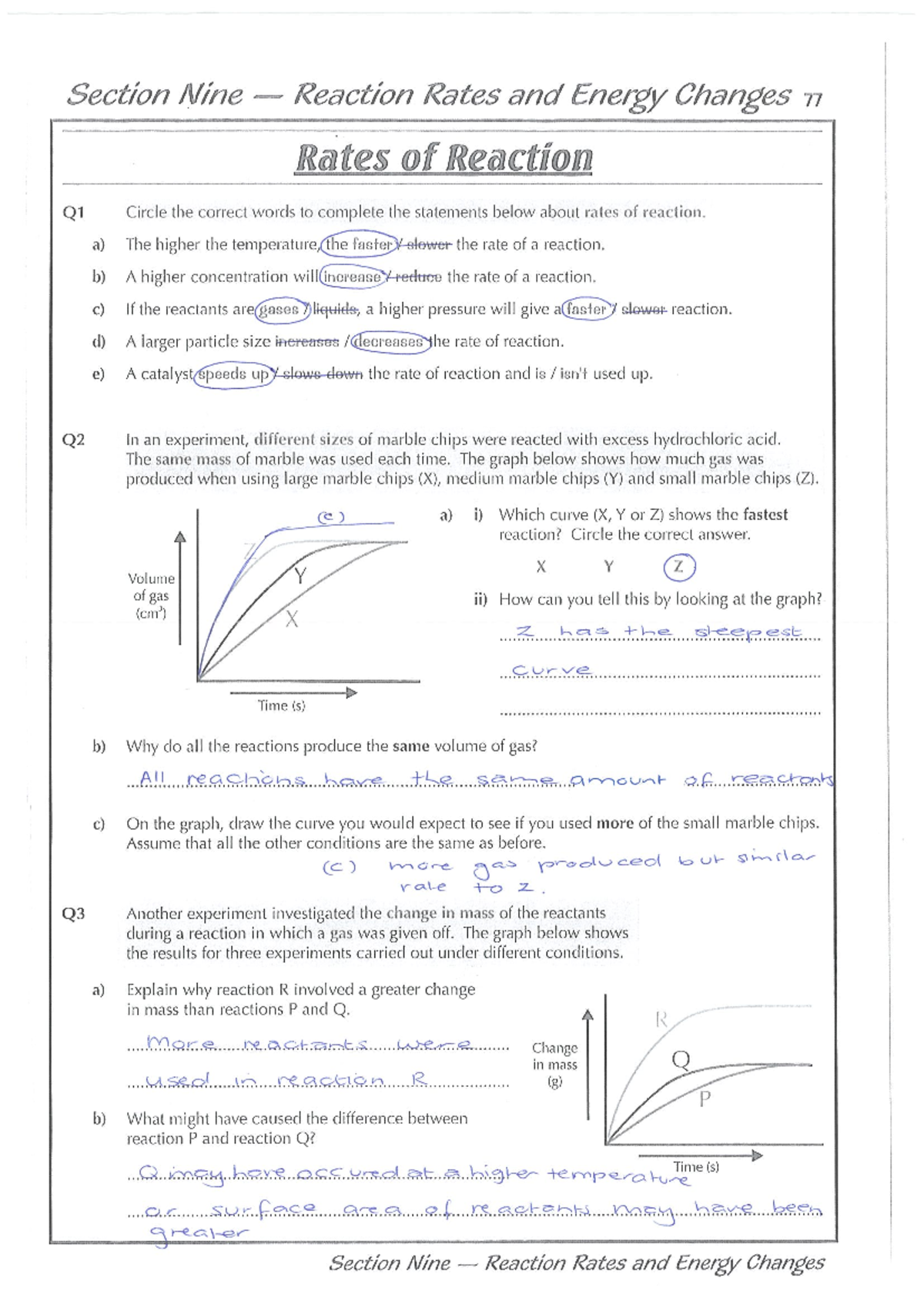 Sect 9 Reaction Rates & Energy Changes: Solutions & Explanations - Studocu