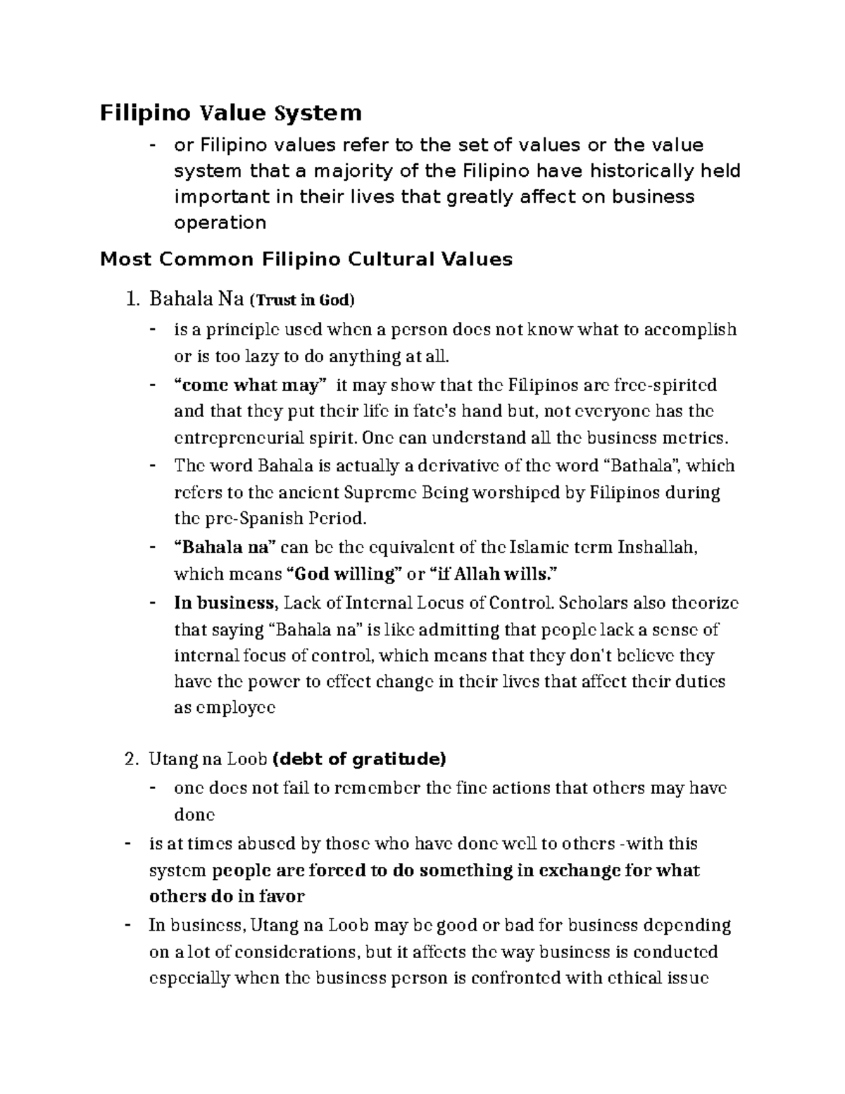 Filipino Value System: Cultural Insights for Business Operations - Studocu