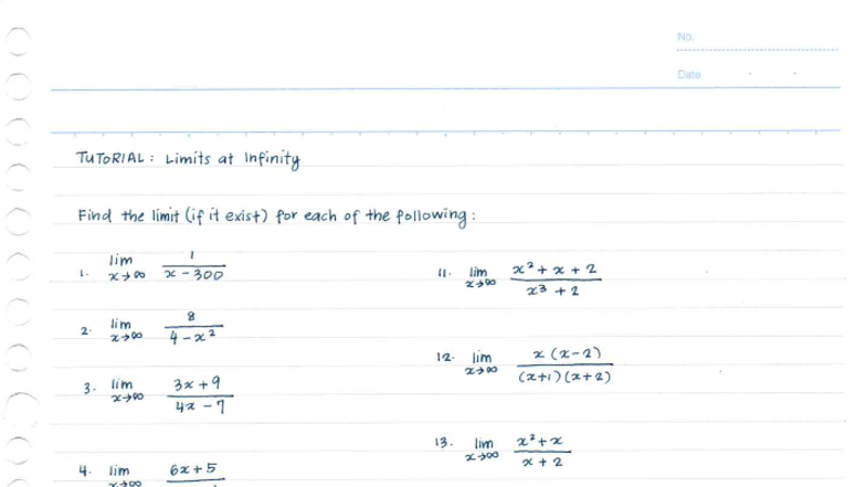 Limits at Infinity Tutorial: Finding Limits (MATH 101) - Studocu