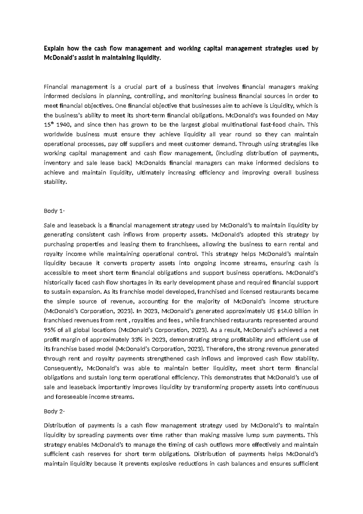 Business Essay: Cash Flow & Working Capital Management Strategies (BUS ...