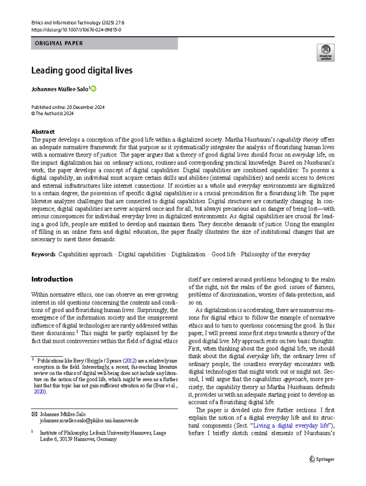 Leading Good Digital Lives: A Capabilitarian Approach (ETHICS 2025) - Studocu