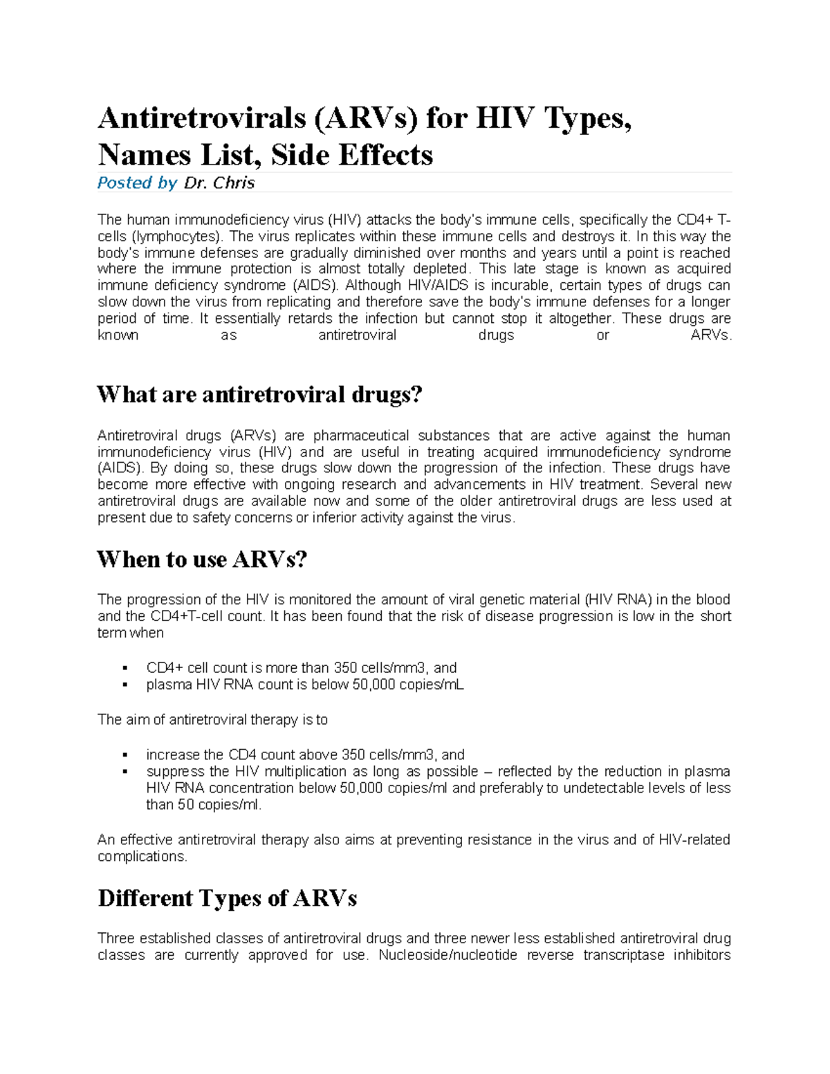 Antiretroviral Drugs for HIV Treatment: Key Types & Side Effects - Studocu
