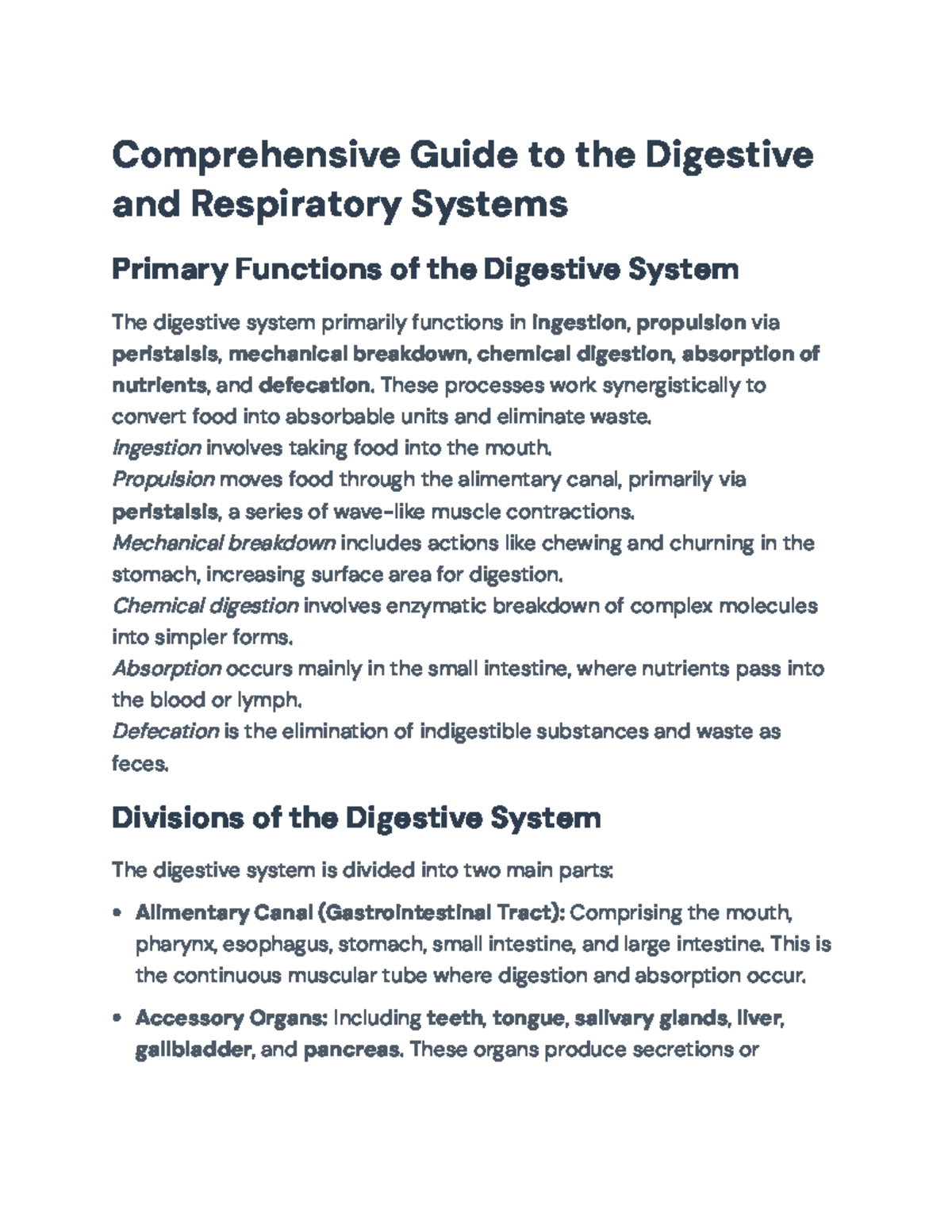 Comprehensive Overview of Digestive & Respiratory Systems (BIO 101 ...