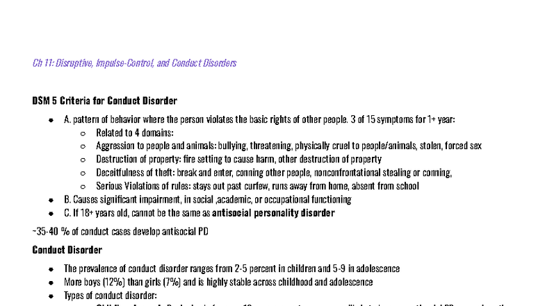 Ch 11: Disruptive and Conduct Disorders - Psych 2300 Lecture Notes ...
