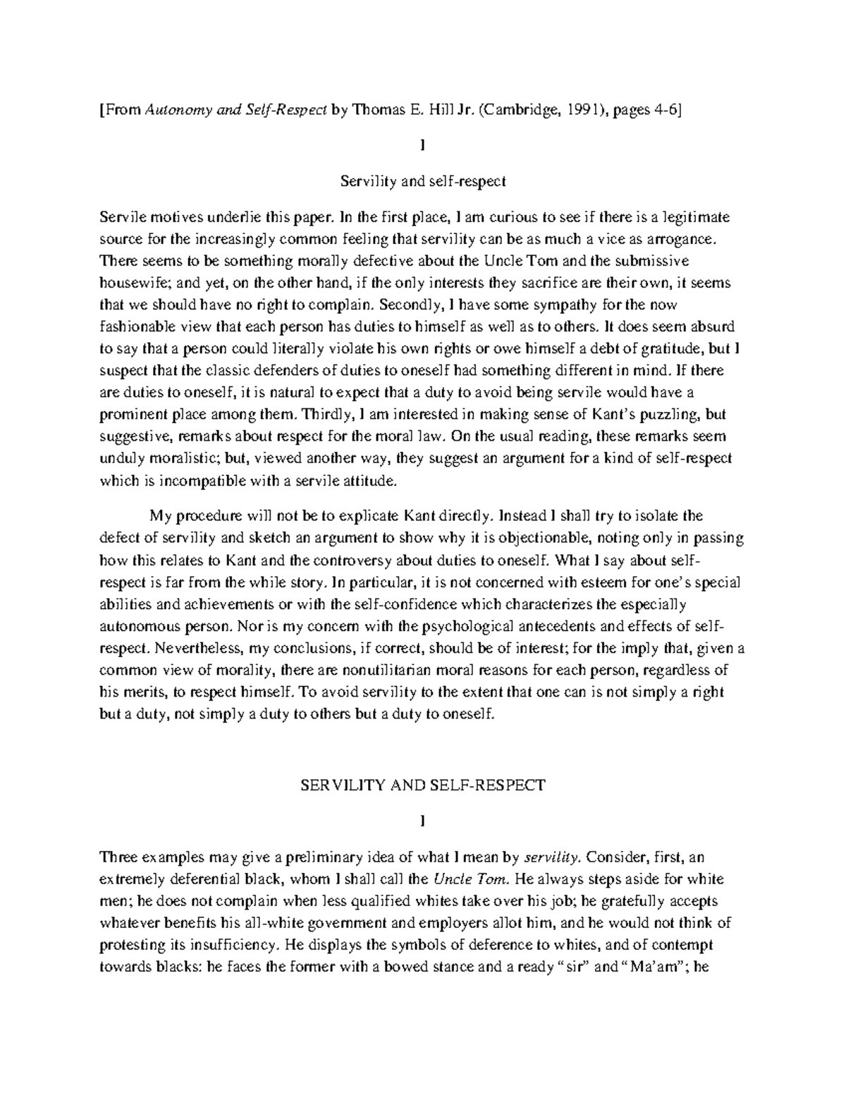 Servility and Self-Respect: Examining Moral Obligations in Ethics ...