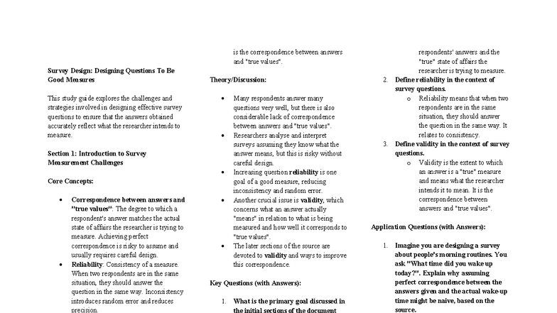 Survey Design: Ensuring Validity and Reliability in Measurement - Studocu