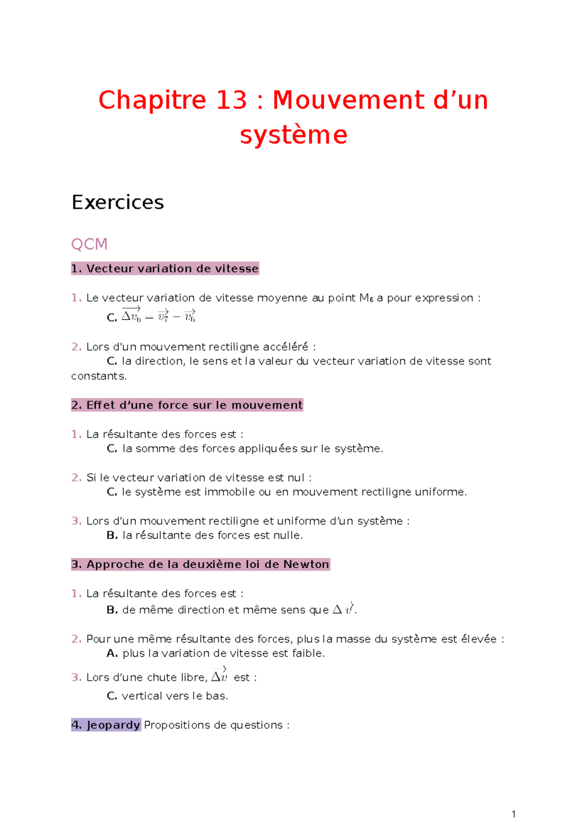 Chap 13 : Correction des Exercices de Mécanique et Mouvement - Studocu
