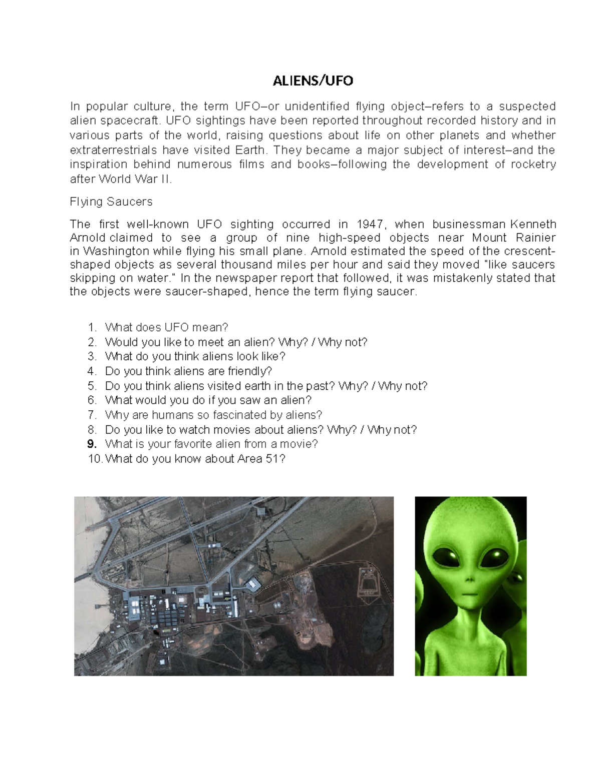 Aliens - Práctica de Lectura sobre OVNIs y Cultura Popular - Studocu