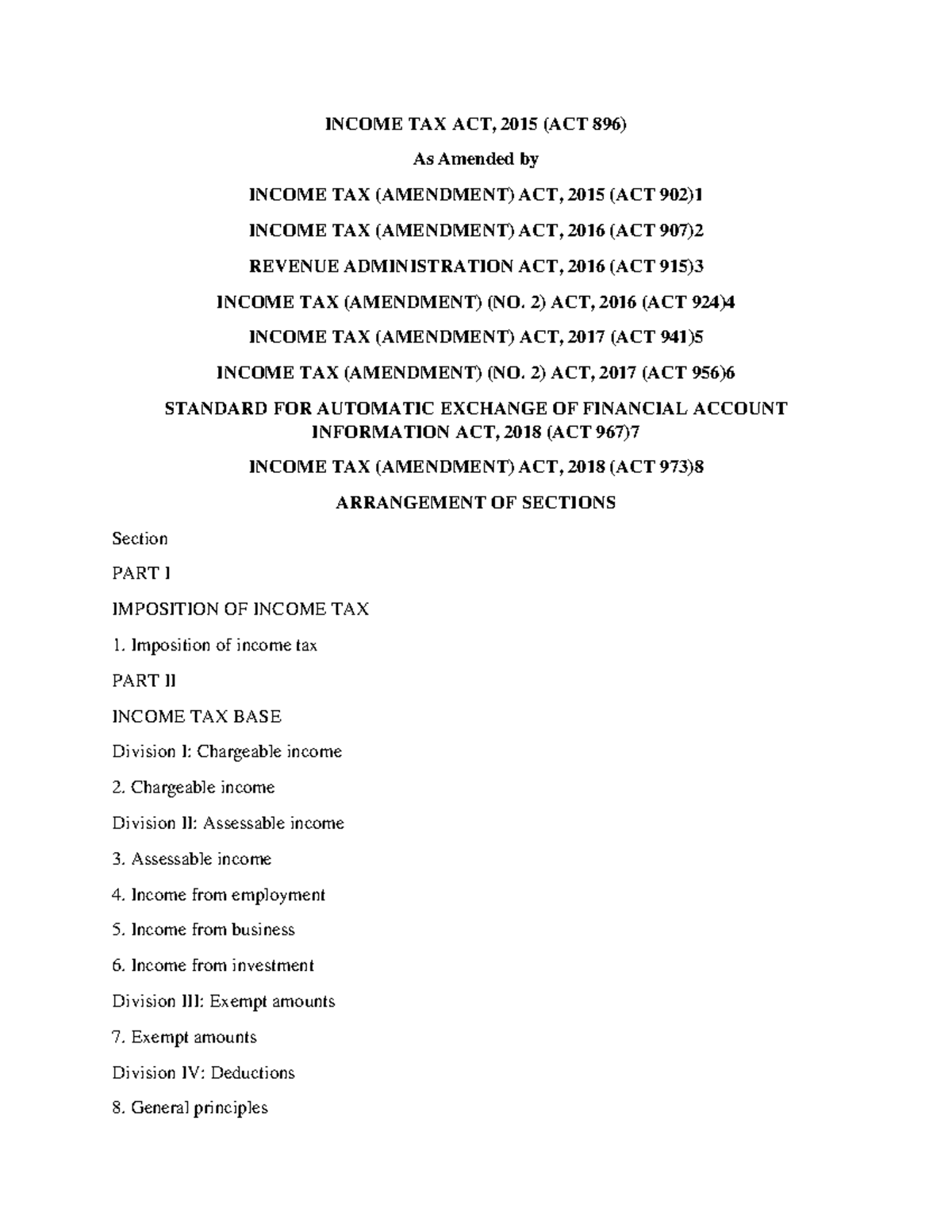 TAX 896 - Income Tax Act, 2015 and Amendments Overview - Studocu