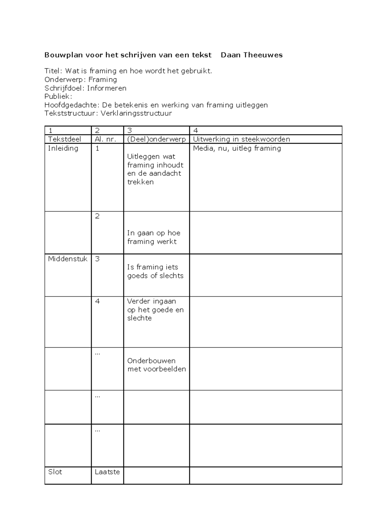 Bouwplan voor Framing: Betekenis en Toepassing in Media - Studeersnel