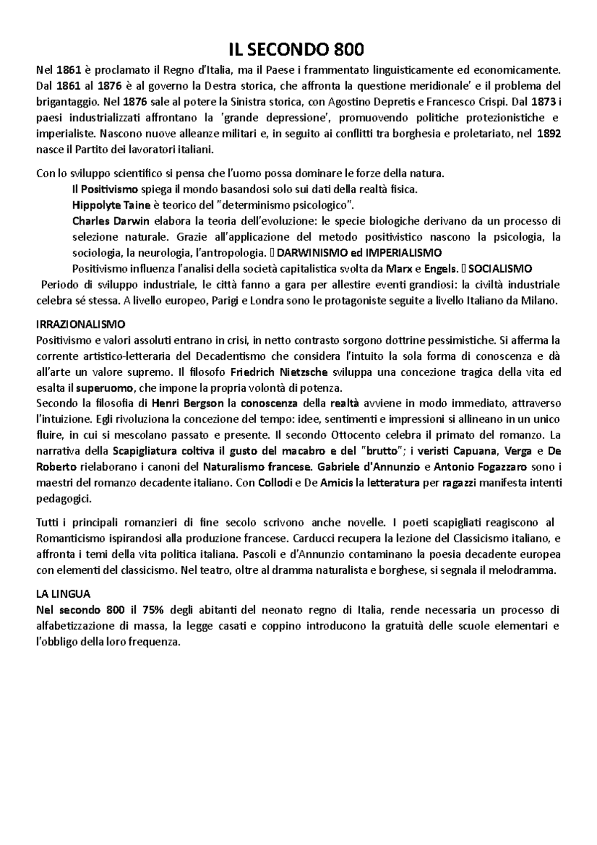 Il secondo 800 e Giosuè carducci - IL SECONDO 800 Nel 1861 è proclamato il Regno d'Italia, ma il ...