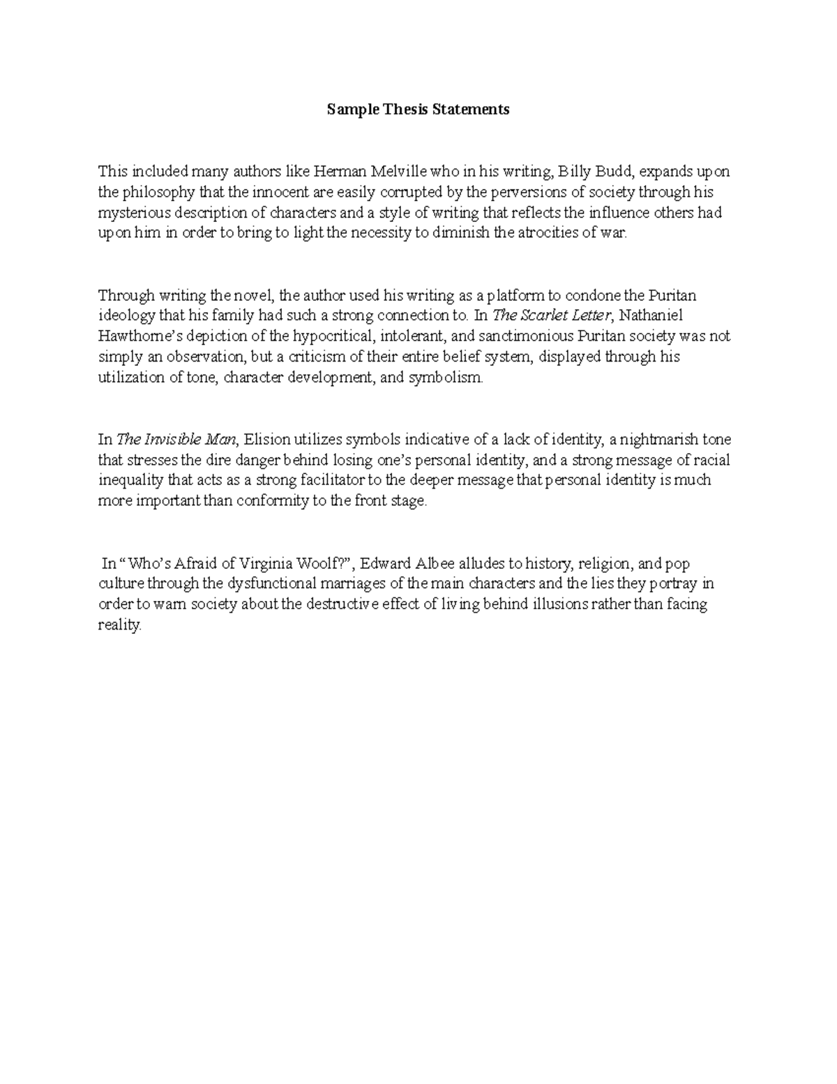 ENG 101: Sample Thesis Statements on Literary Analysis - Studocu