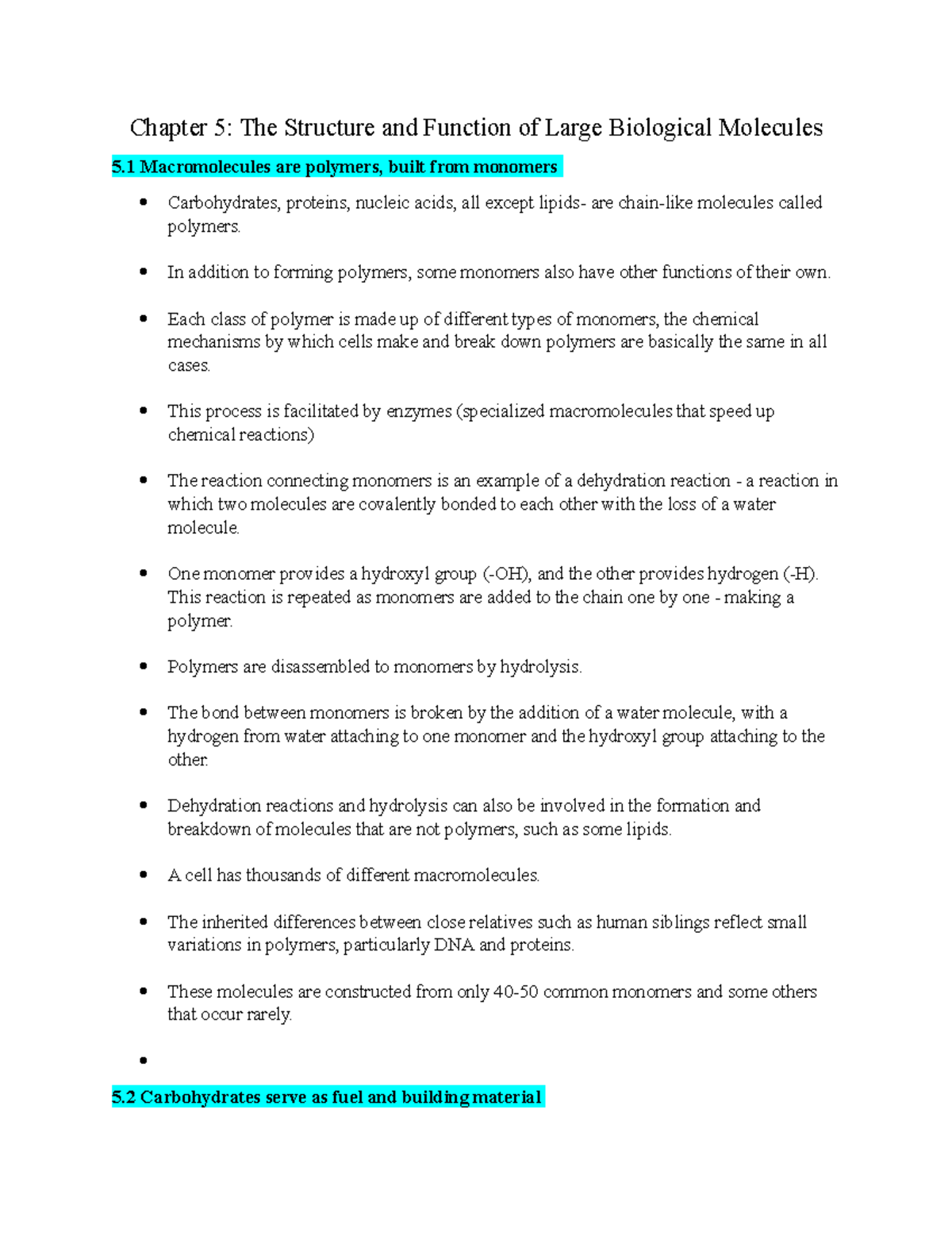 Chapter 5 Bio Notes - Chapter 5: The Structure and Function of Large ...