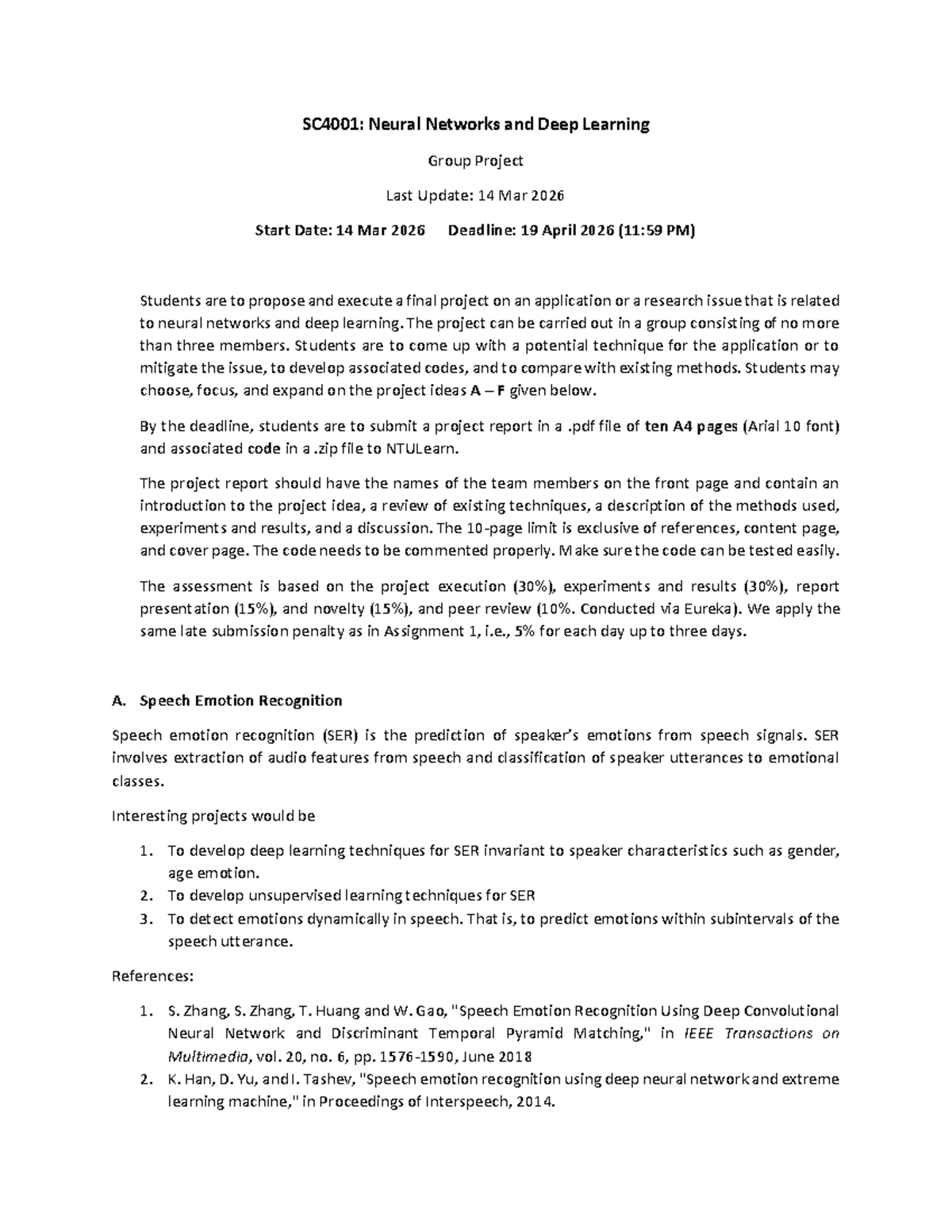 SC4001: Neural Networks & Deep Learning Group Project Guidelines - Studocu