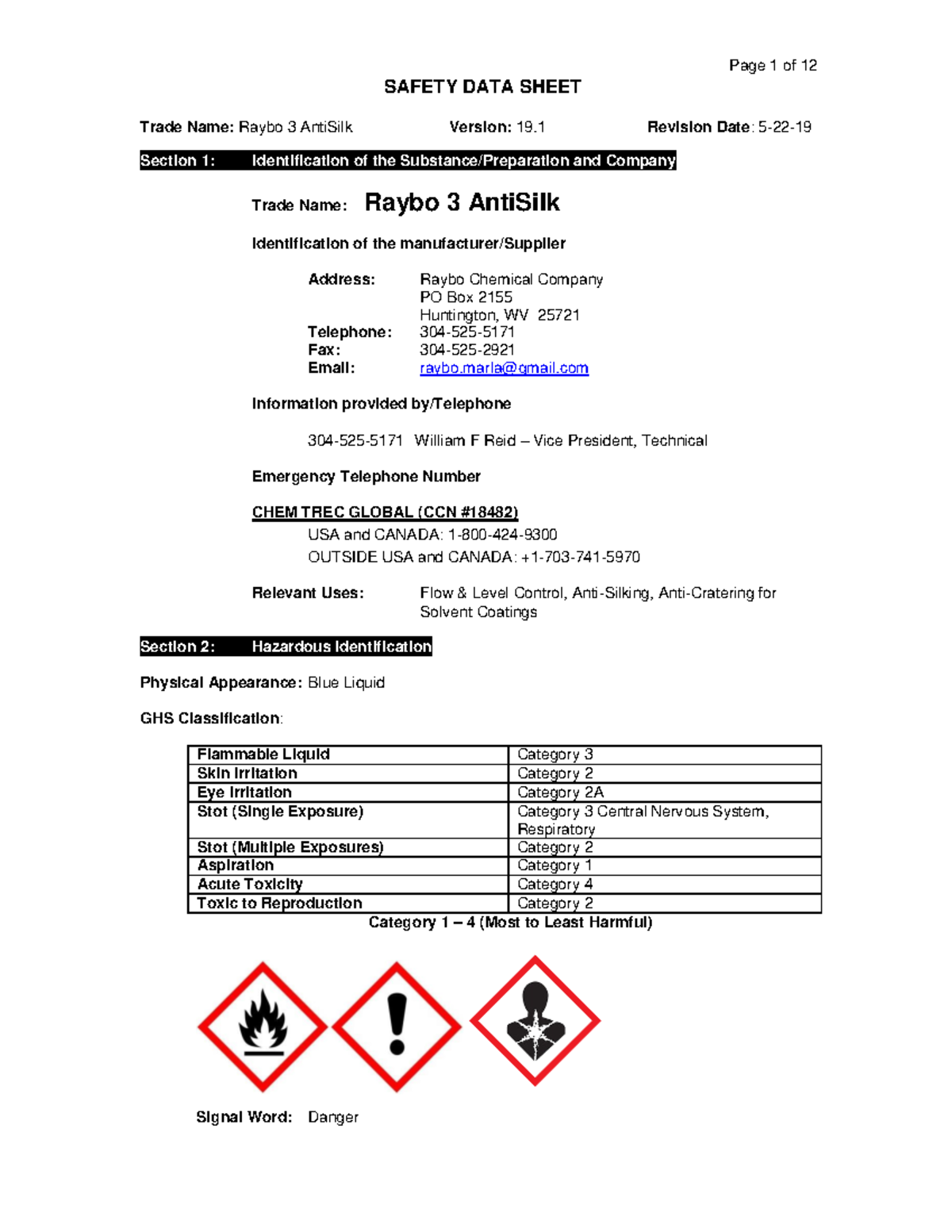 Raybo 3 AntiSilk GHS Safety Data Sheet - Version 19 - Studocu