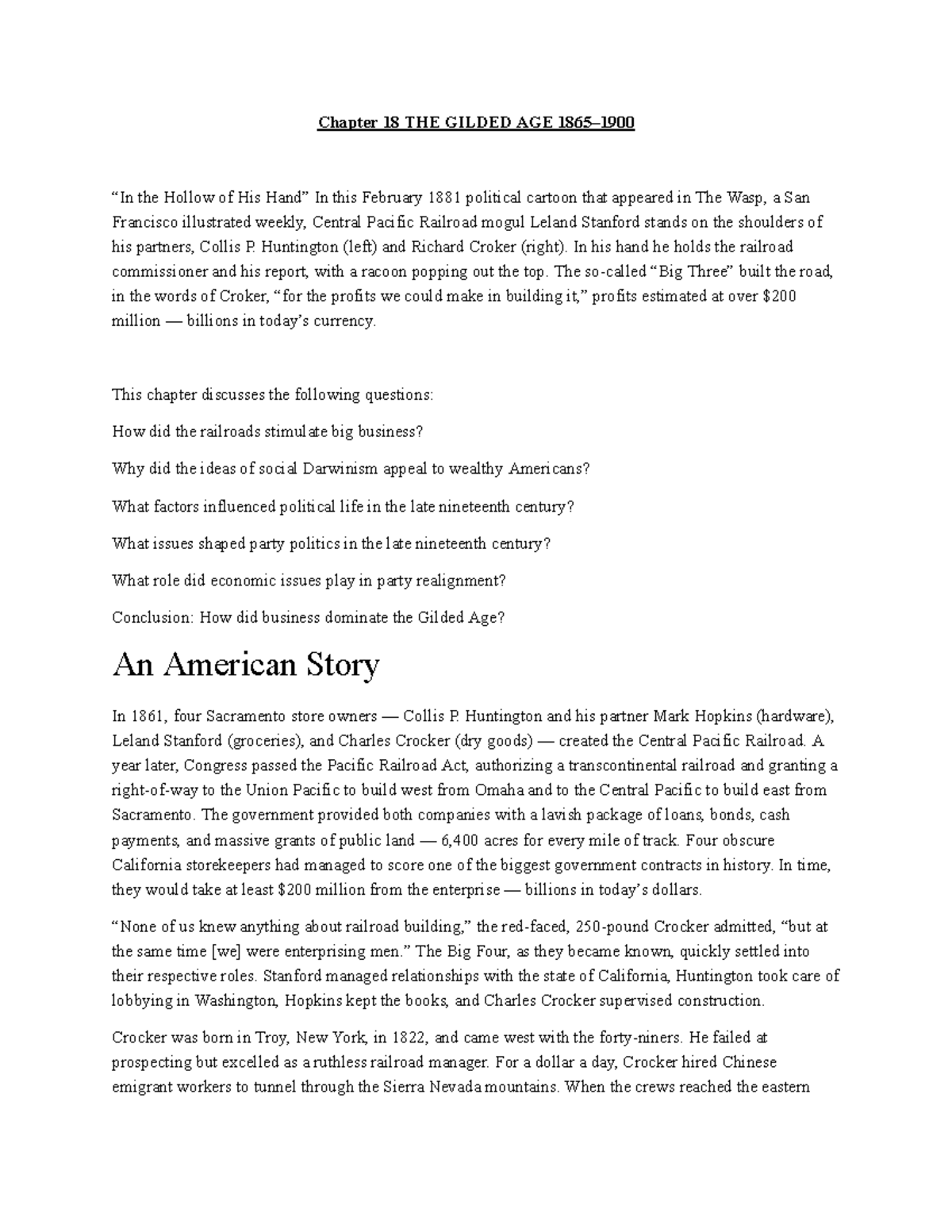 Chapter 18: The Gilded Age - The Rise of Big Business and Political ...