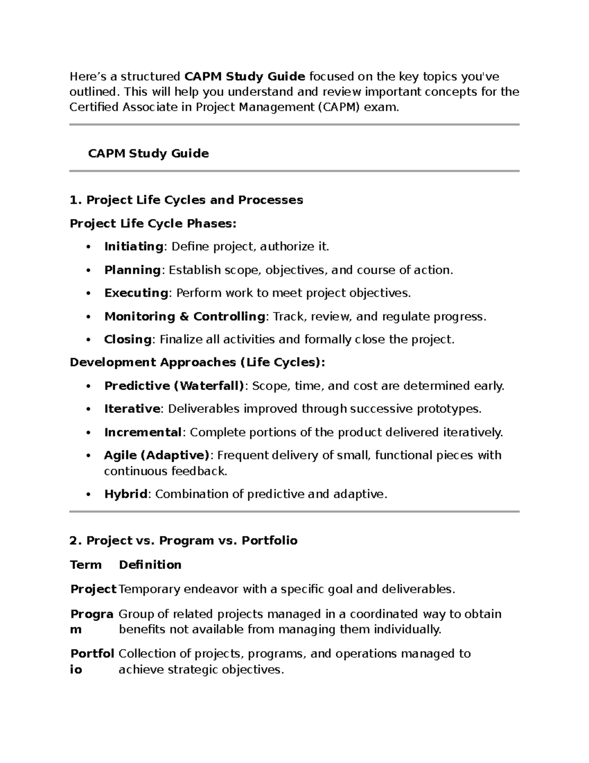 CAPM Study Guide: Key Concepts for Project Management Success - Studocu