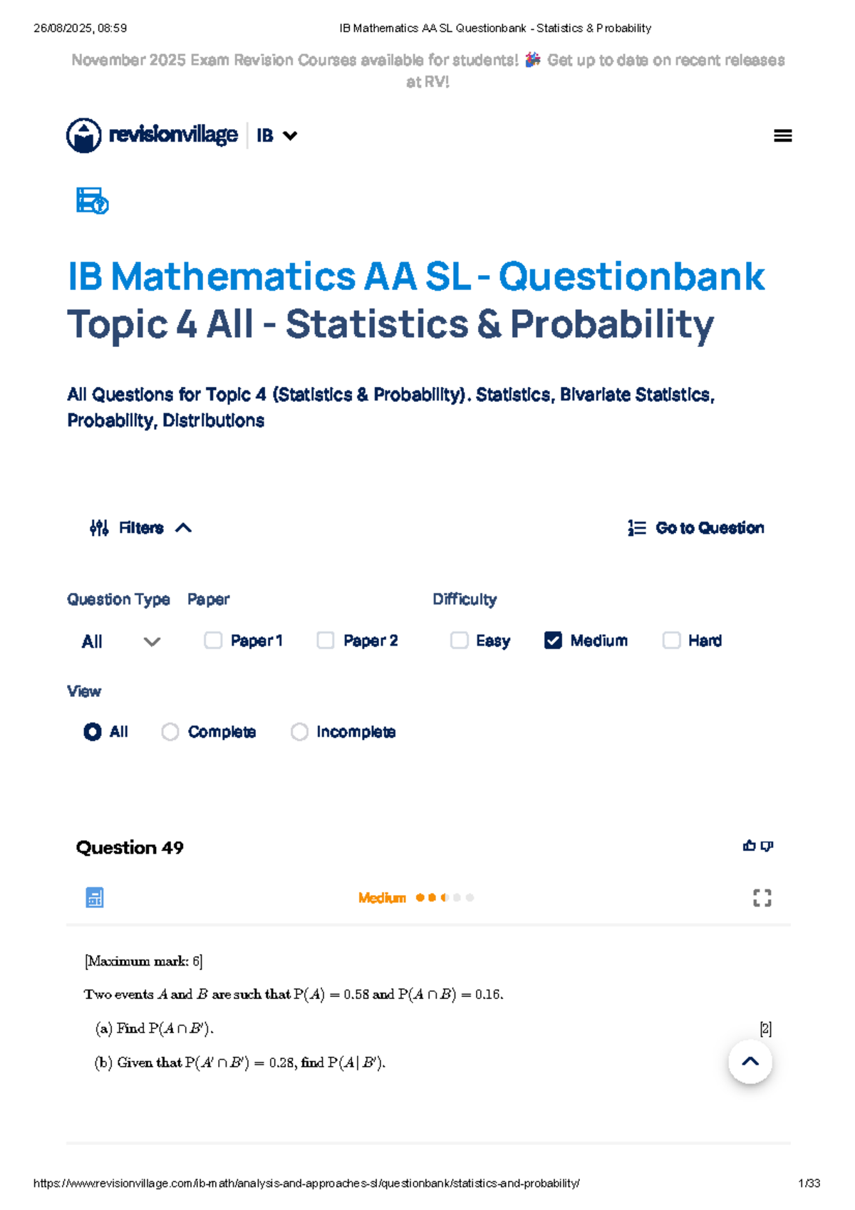 08:59 IB Mathematics AA SL Questionbank: Statistics & Probability ...