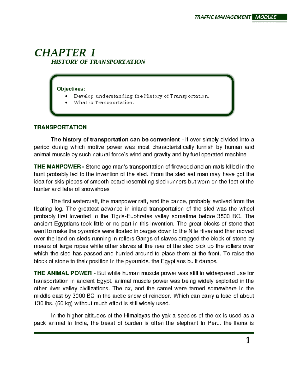 CDI3 - Traffic Management Module: Chapter 1 - History of Transportation ...