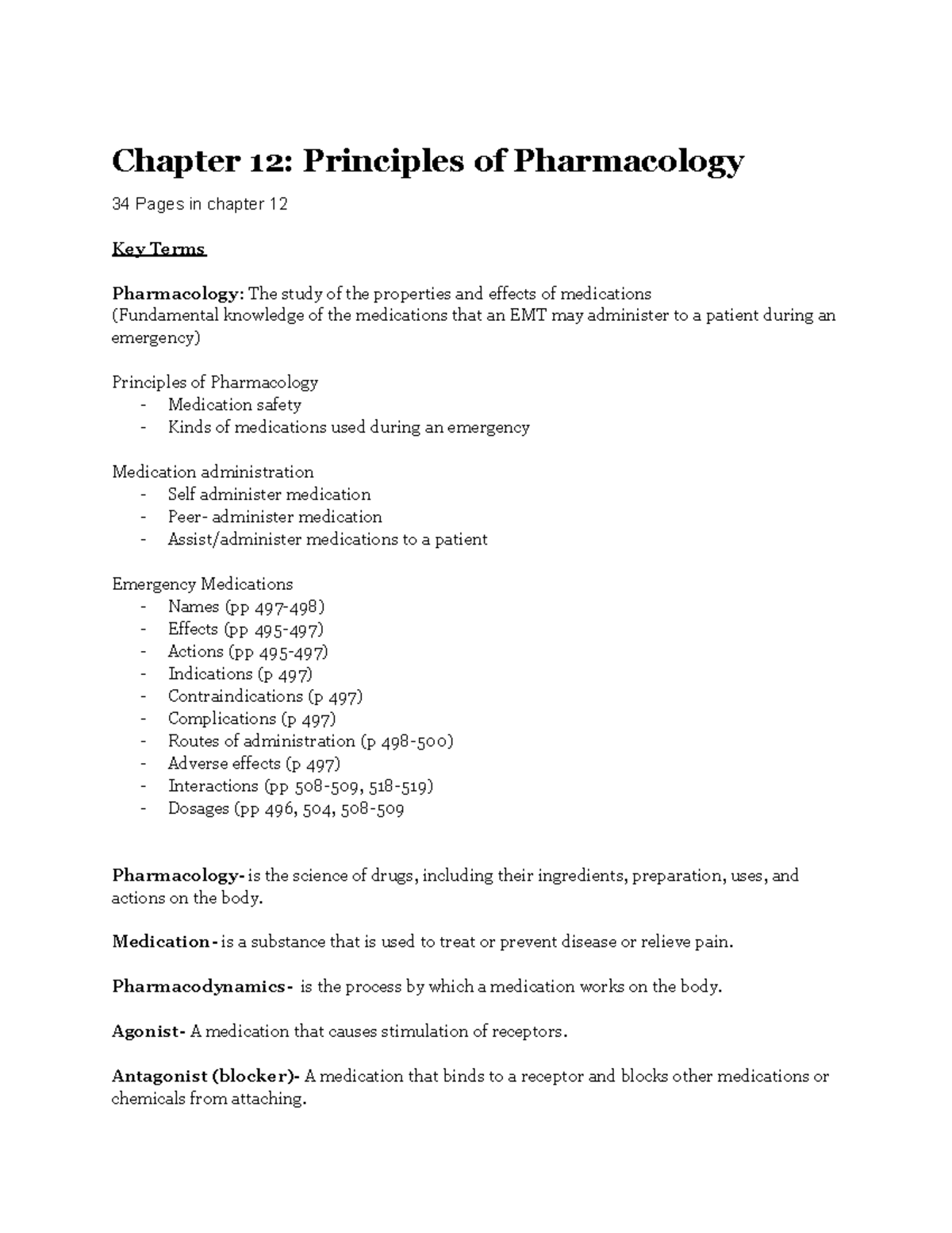 Chapter 12: Key Principles of Pharmacology in Emergency Care - Studocu