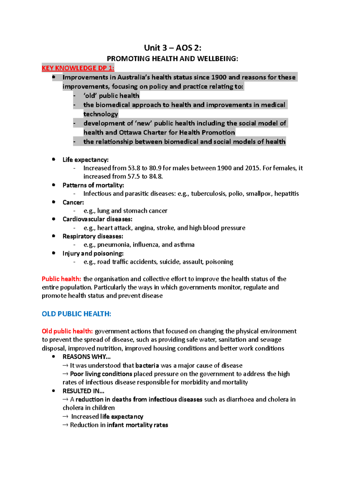 Comprehensive Health Notes: Unit 3 AOS 2 - Wellbeing Focus - Studocu