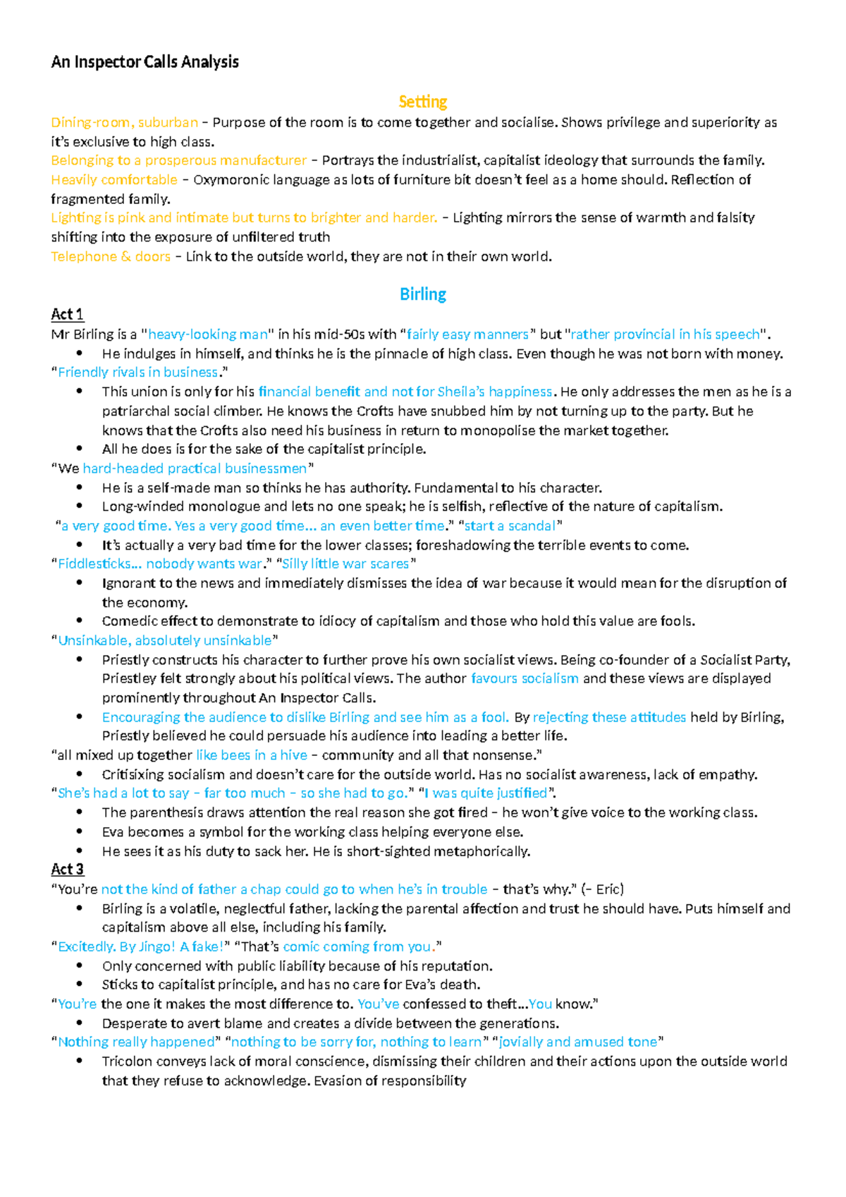 English - Mocks: An Inspector Calls Detailed Analysis - Studocu