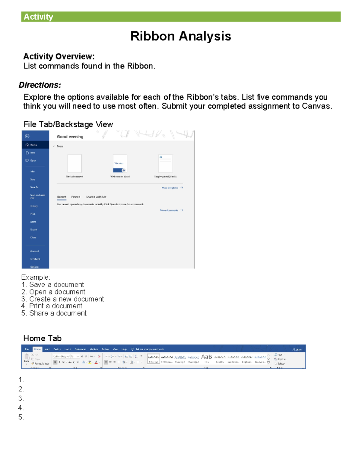 Microsoft® Word 2019 Basics (Unit 1): Ribbon Analysis Assignment - Studocu