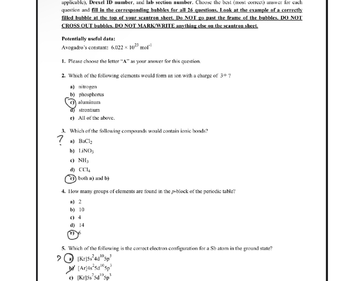 Exam page 1 - exam - applicable), Drexel ID number, and lab section ...