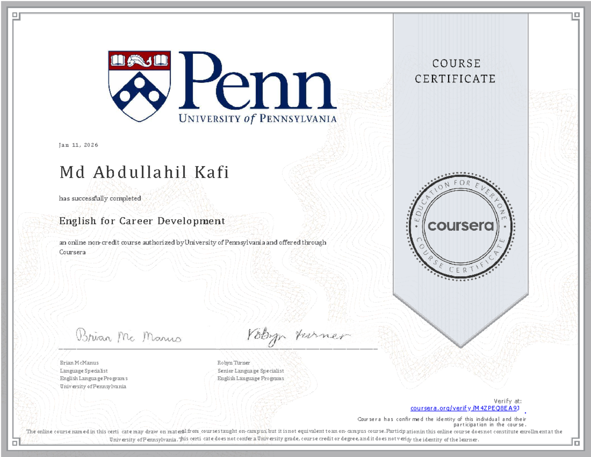 English Certificate - Abdullahil Kafi (English for Career Dev.) - Studocu