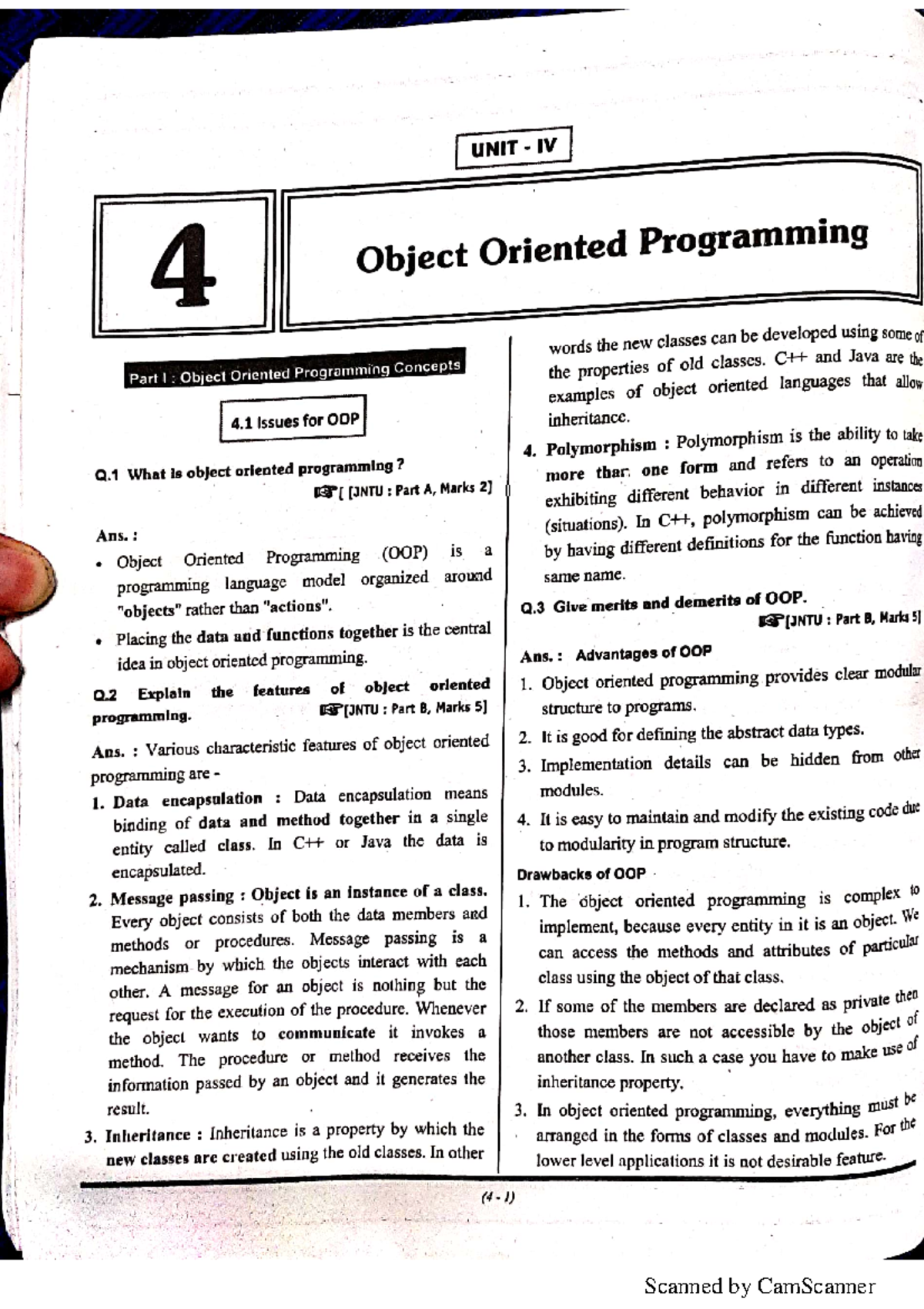 U4 ppl - ppl - UNIT IV 4 Object Oriented Programming words the new classes can be developed ...