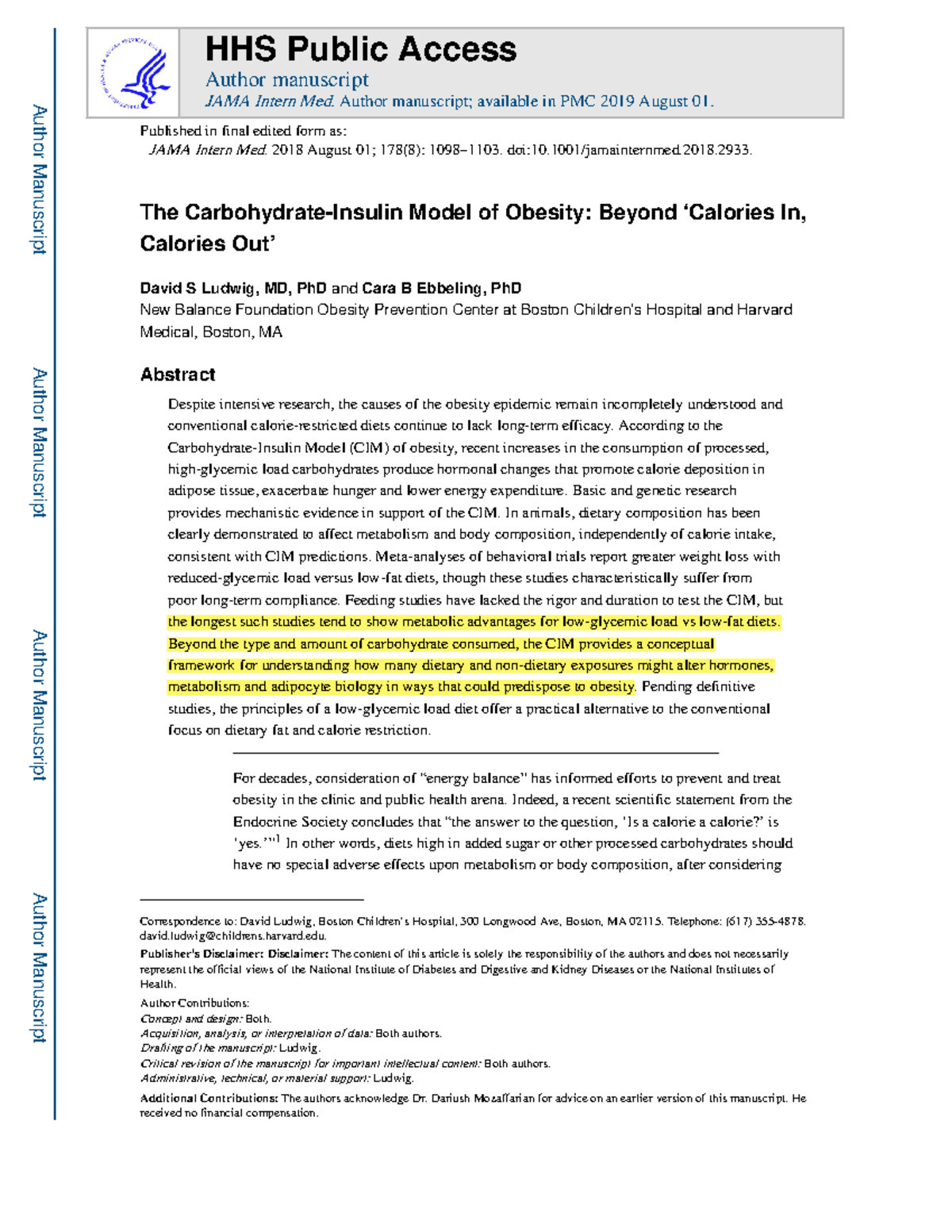 Carbohydrate-Insulin Model of Obesity: Insights and Implications (CIM ...