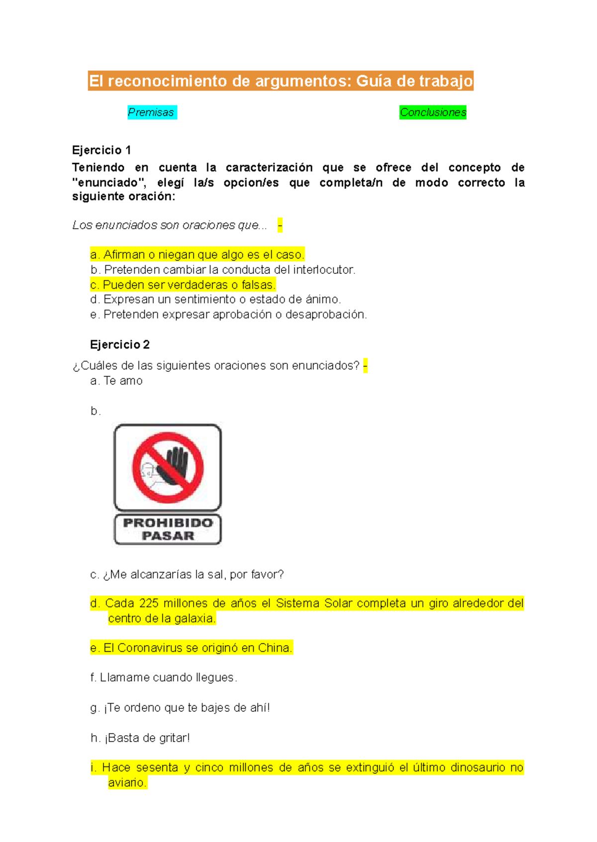 Reconocimiento de Argumentos: Guía de Trabajo y Ejercicios - Studocu