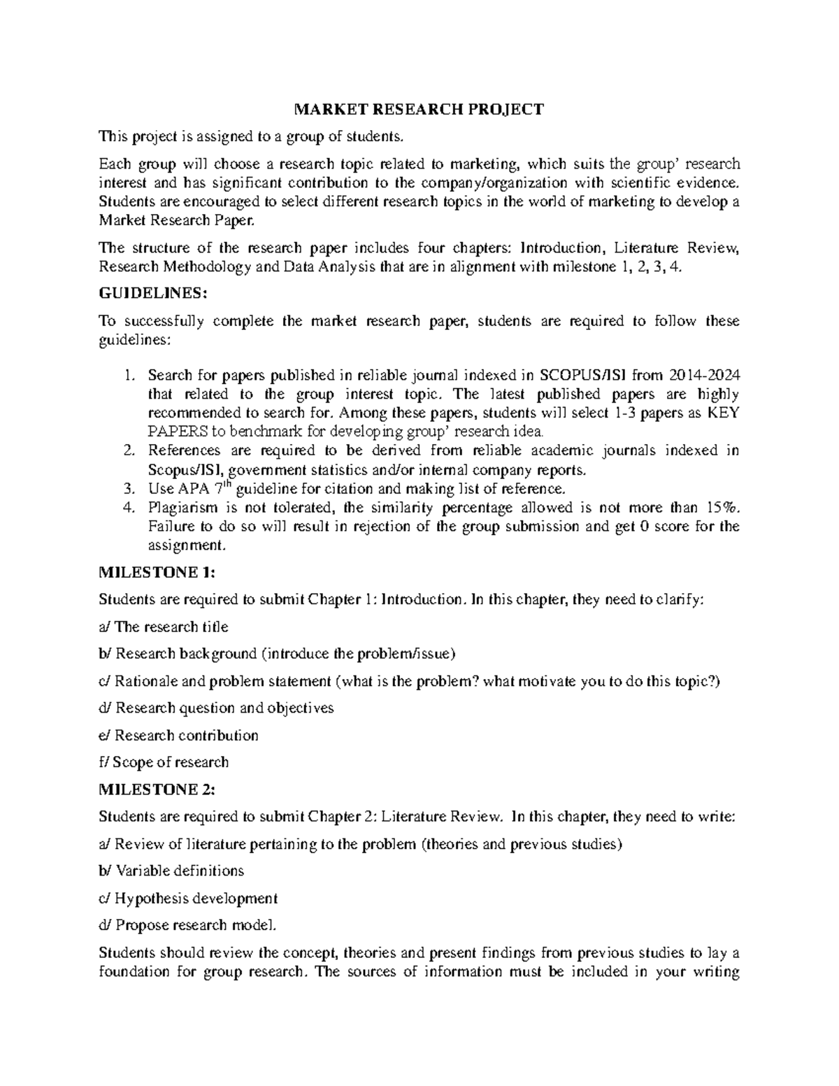 MARKET RESEARCH PROJECT GUIDELINES: Group Assignment Overview - Studocu