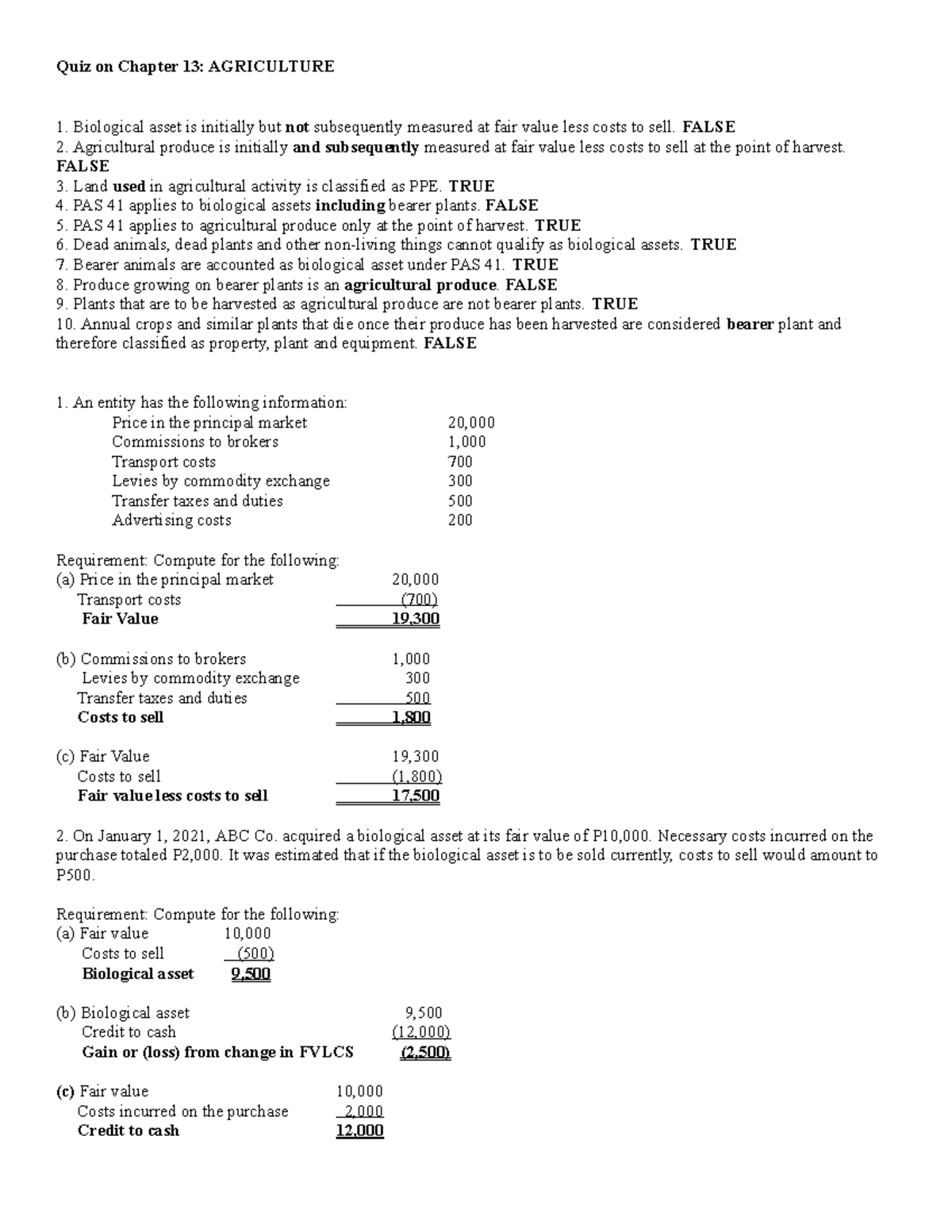 Quiz on Chapter 13: Agriculture Answer Key and Explanations - Studocu
