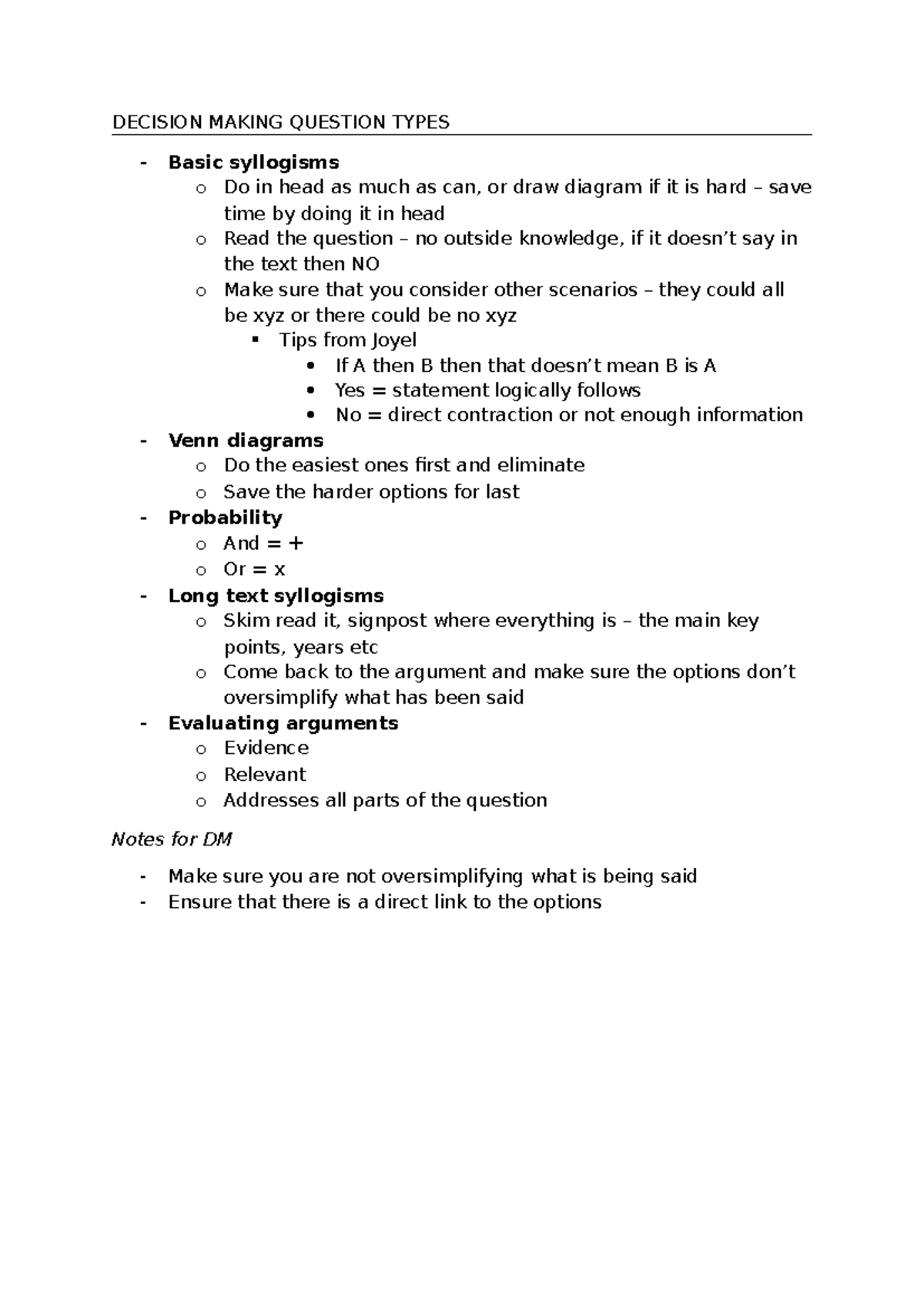 UCAT Decision Making Question Types and Study Notes - Studocu