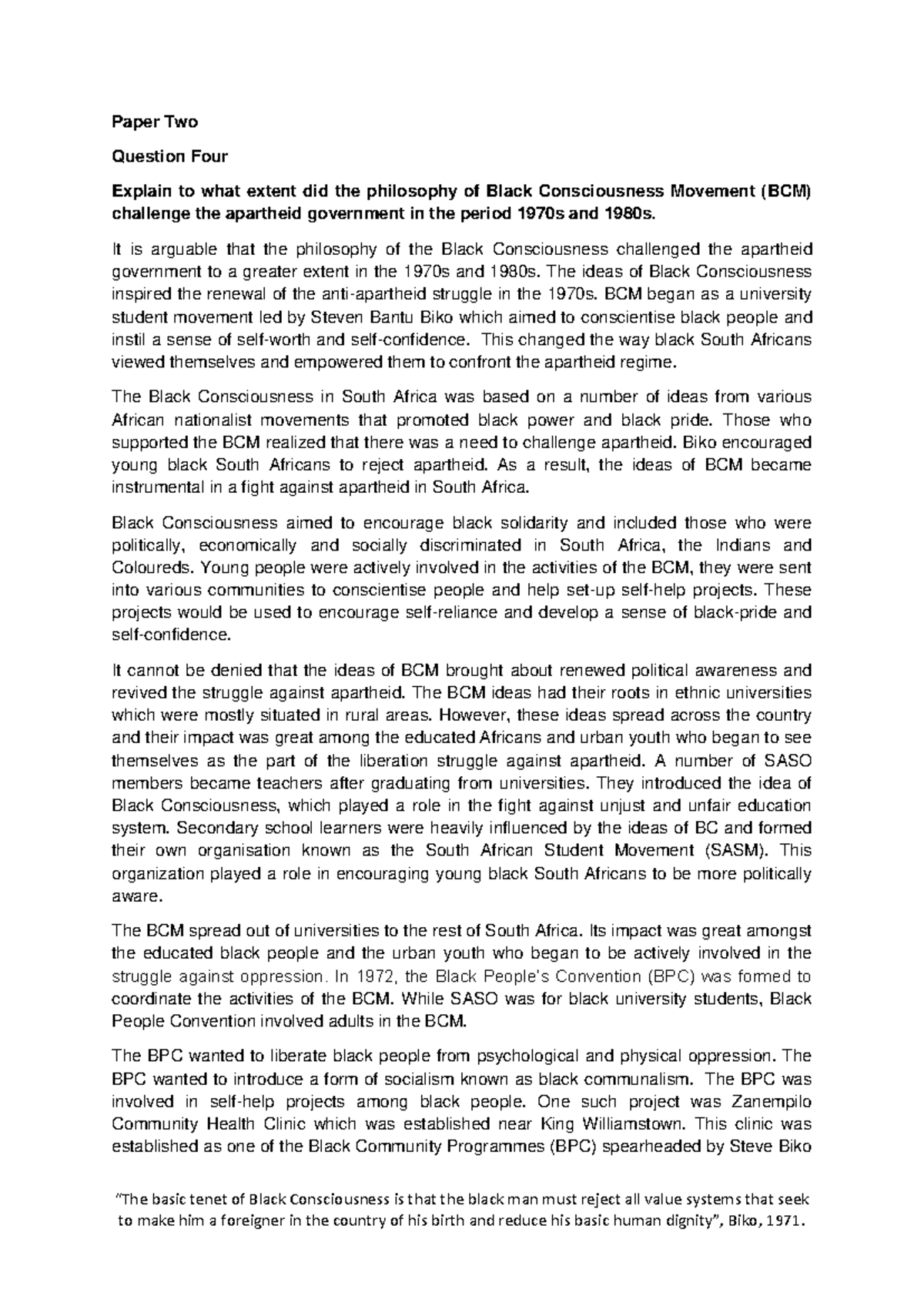 BCM Essay: The Challenge of Black Consciousness to Apartheid (1970s ...