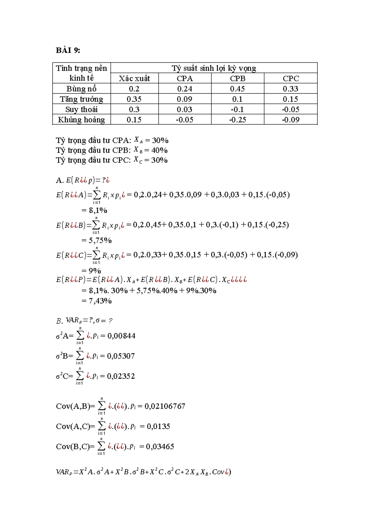 BÀI 9: Phân Tích Tình Trạng Kinh Tế và Tỷ Suất Sinh Lợi BTC11 - Studocu