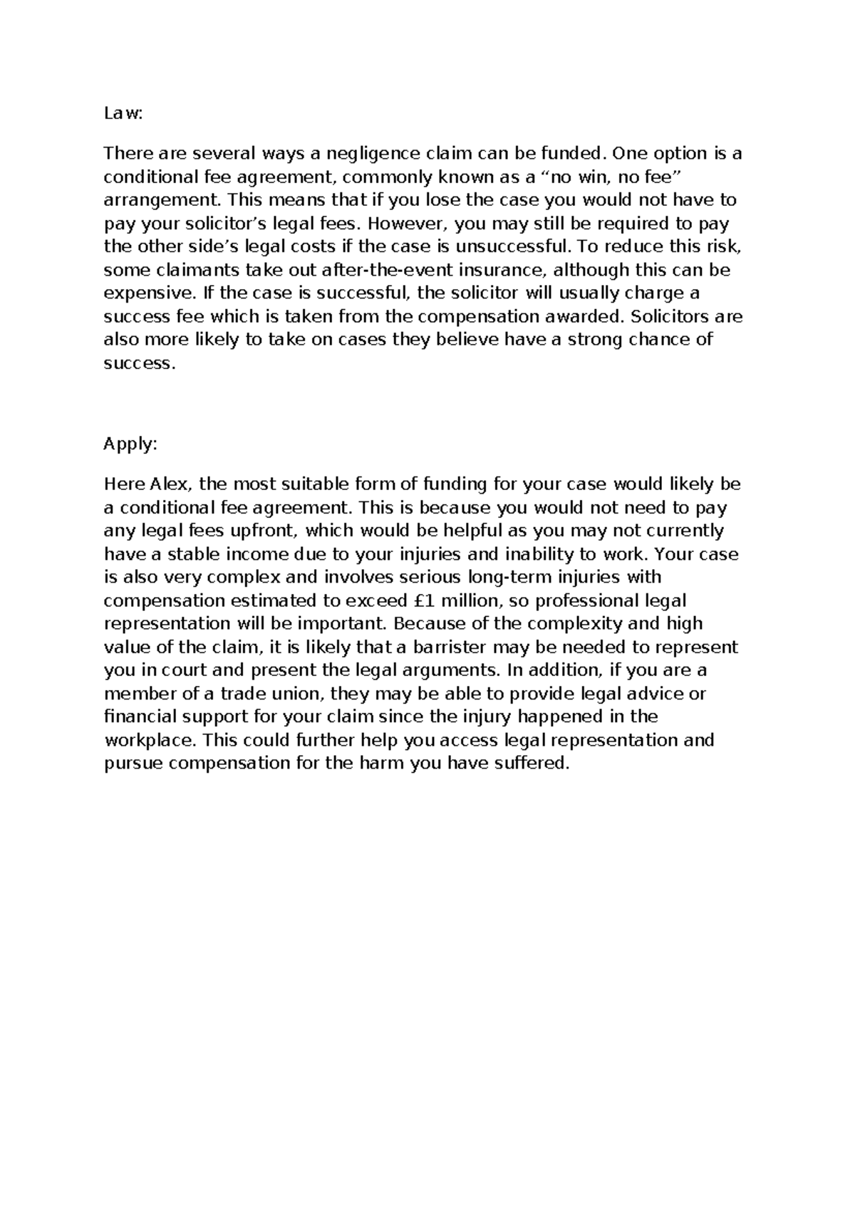 Law: Funding Negligence Claims - Conditional Fee Agreements Explained ...