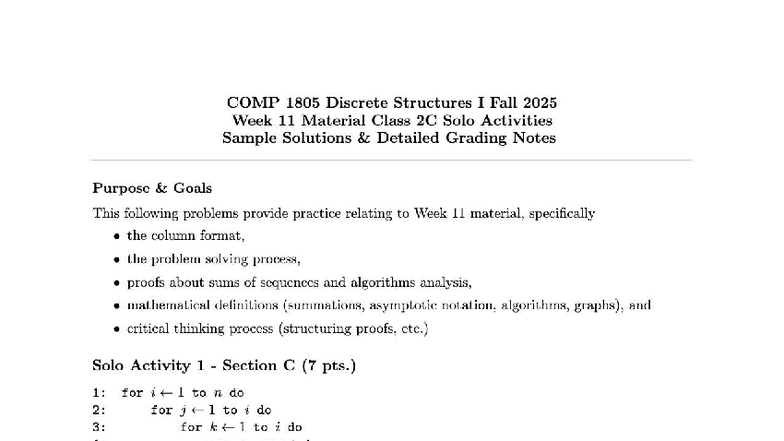 COMP 1805 Discrete Structures I Fall 2025 Week 11 Solo Activities ...