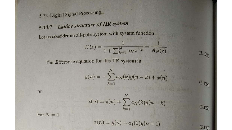Unit 3 - Notes on Lattice Structure of IIR Systems in DSP - Studocu
