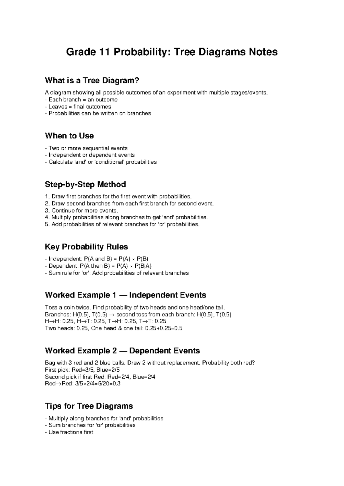 Grade 11 Probability: Tree Diagrams Study Notes - Studocu