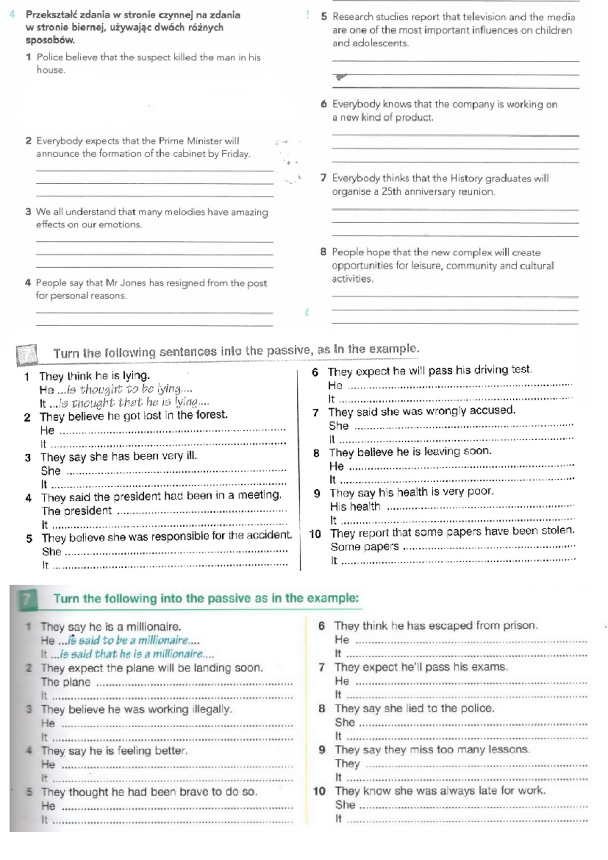 Hearsay Reporting Exercises - Fajne Zadania in Passive Voice - Studocu