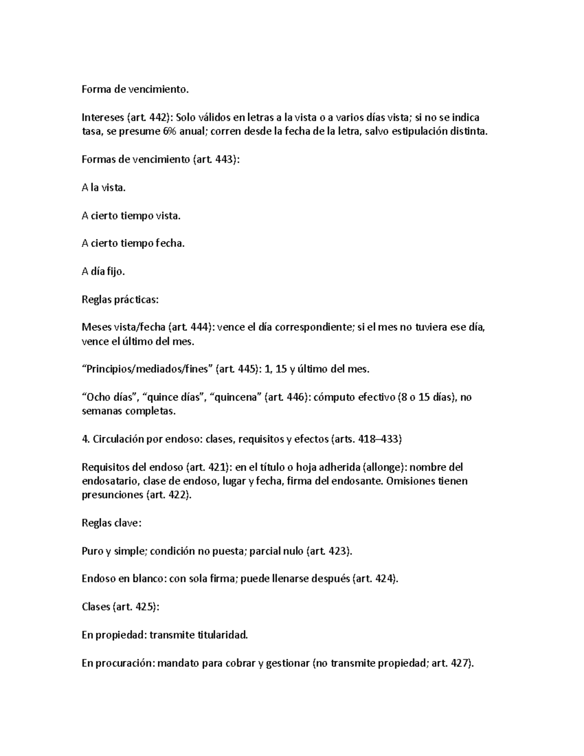 Letra de Cambio: Vencimiento e Intereses (Art. 442-446) - Studocu