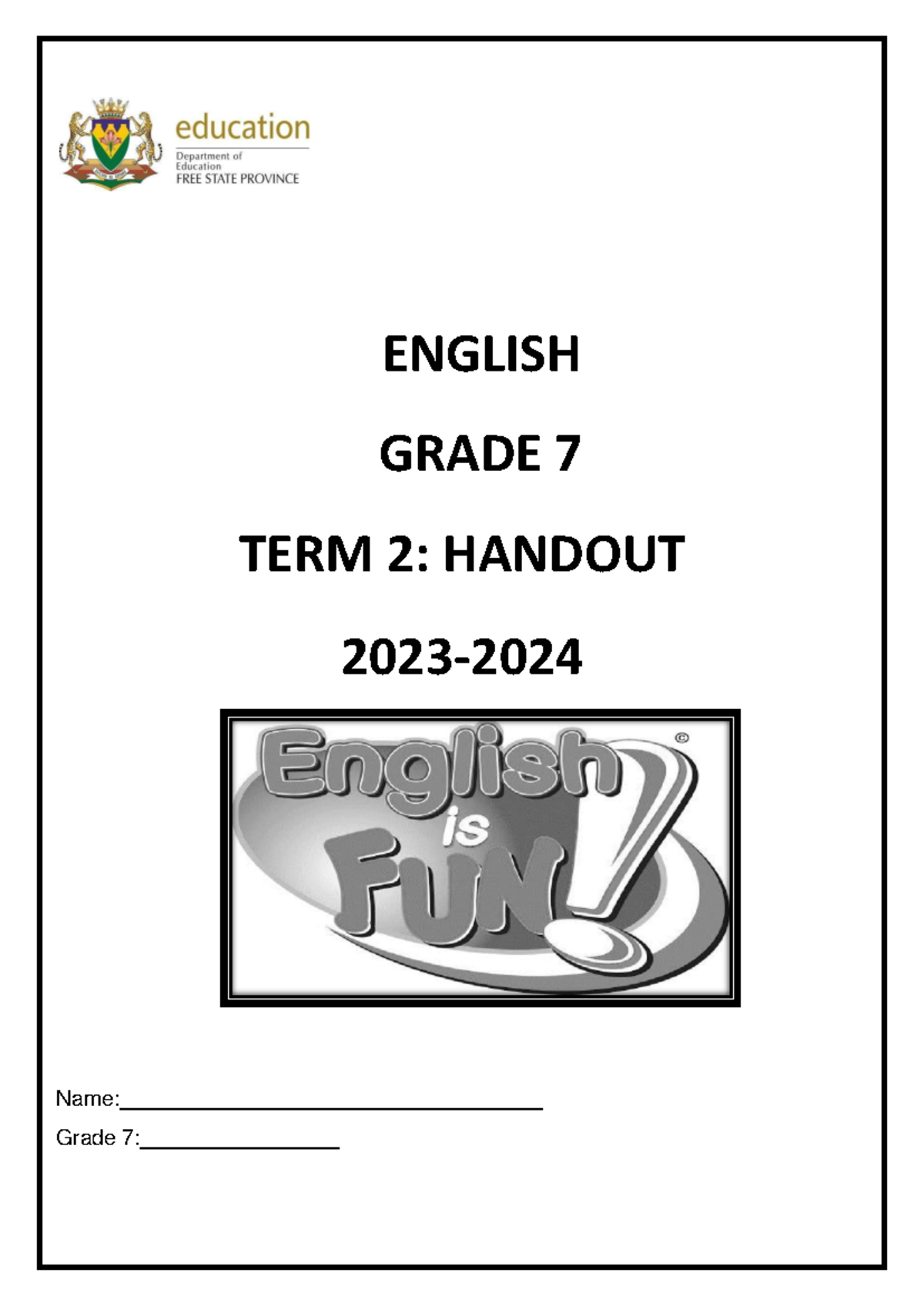Grade 7 English Handout Term 2 2023-2024: Language Skills Overview ...