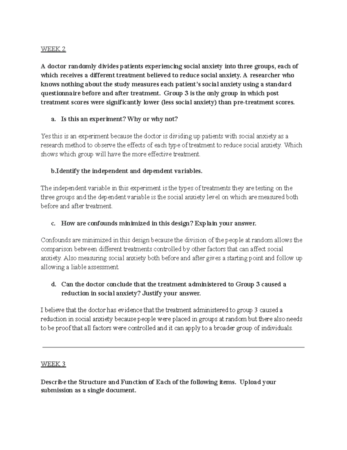 Psychol-Prep Work - prepwork - WEEK 2 A doctor randomly divides ...