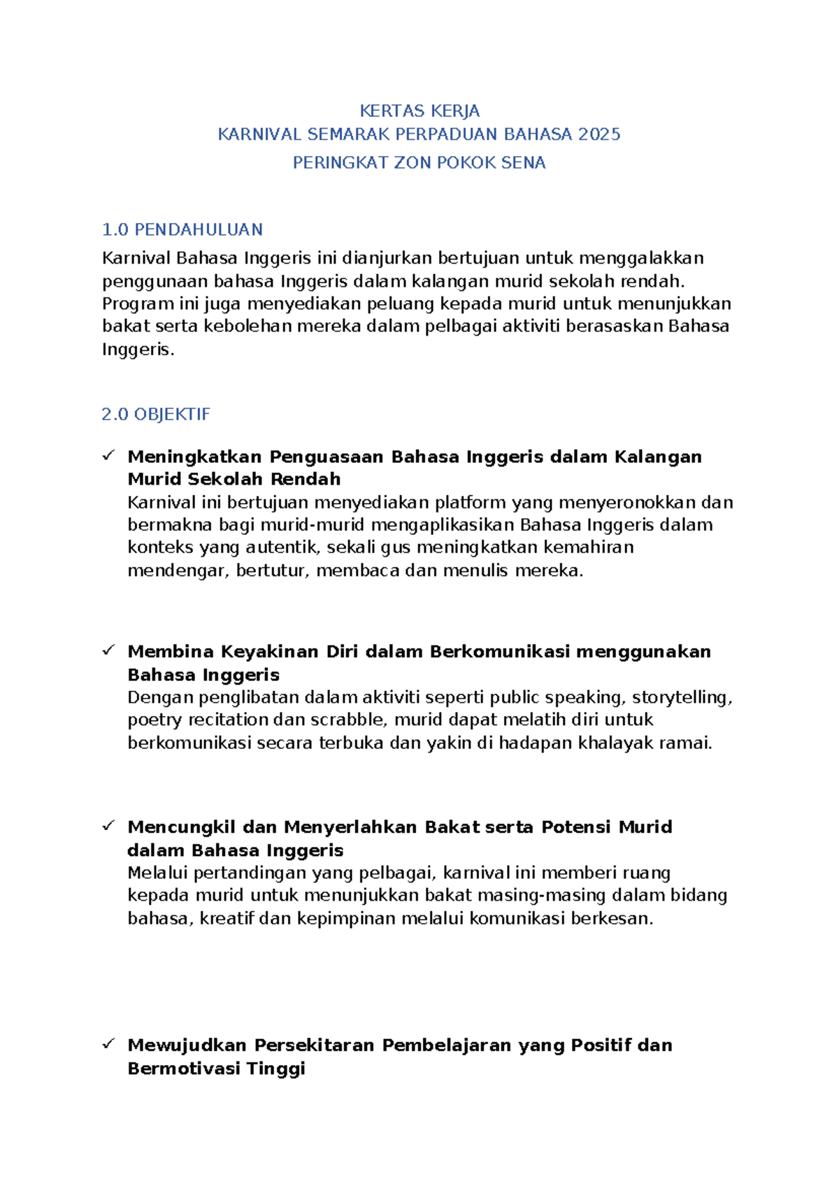 Kertas Kerja Karnival Semarak Perpaduan Bahasa 2025 Zon Pokok Sena ...